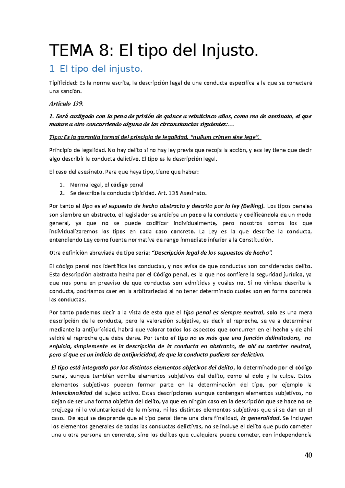 Tema 8 El tipo del Injusto - TEMA 8: El tipo del Injusto. 1 El tipo del ...