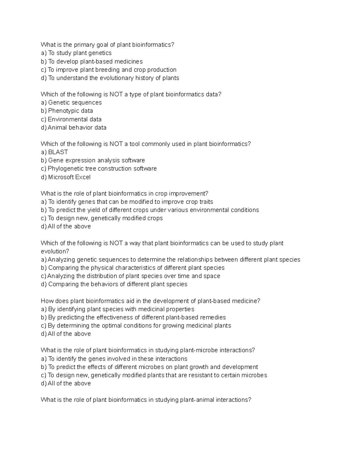 Plant Bioinformatics quiz - What is the primary goal of plant ...