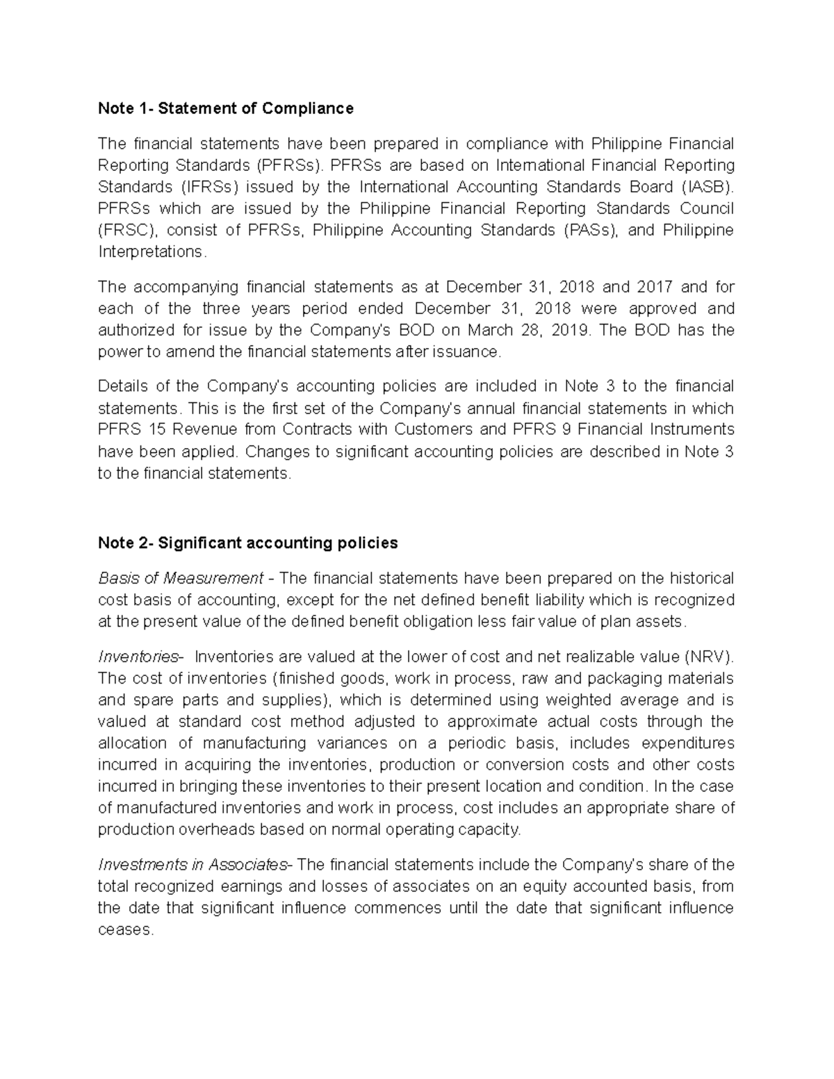 Note-1 - Note 1- Statement of Compliance The financial statements have ...