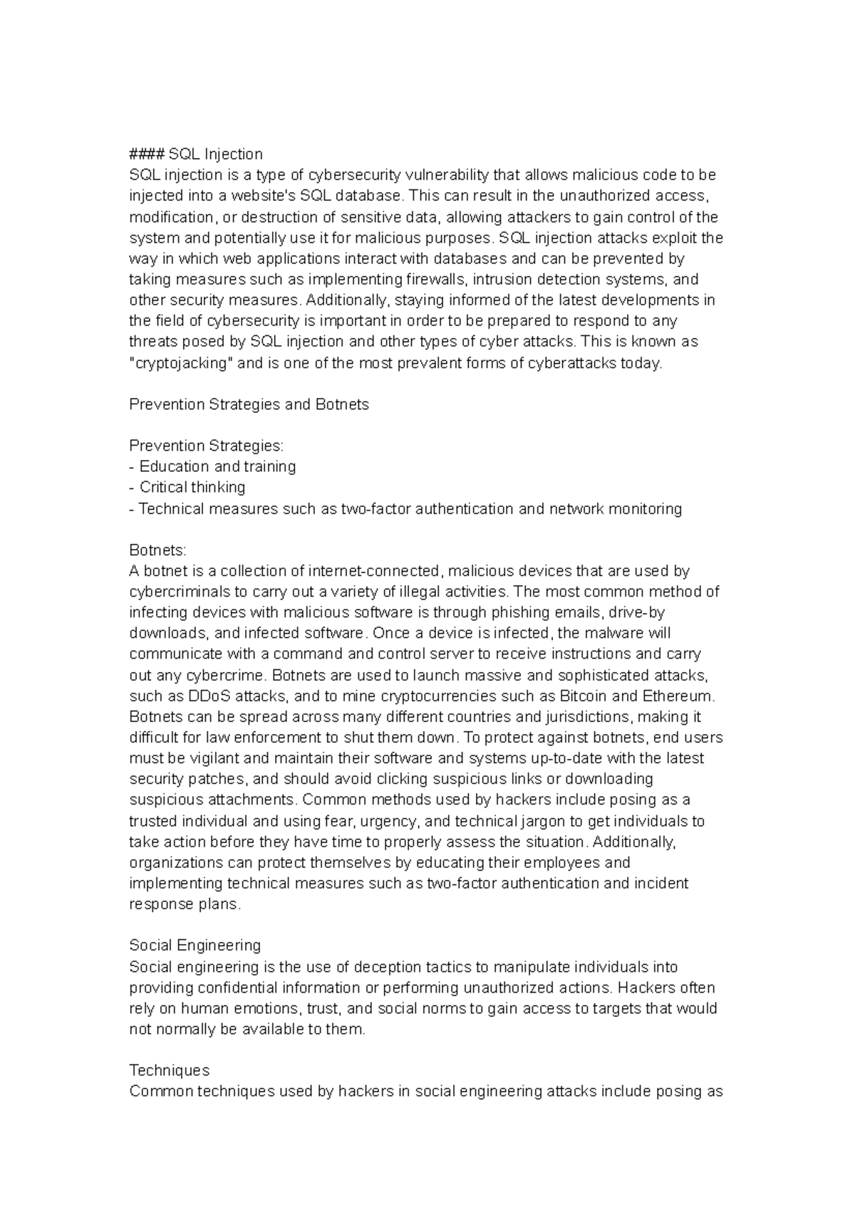 Cybersecurity and Infrastructure#2 - SQL Injection SQL injection is a ...