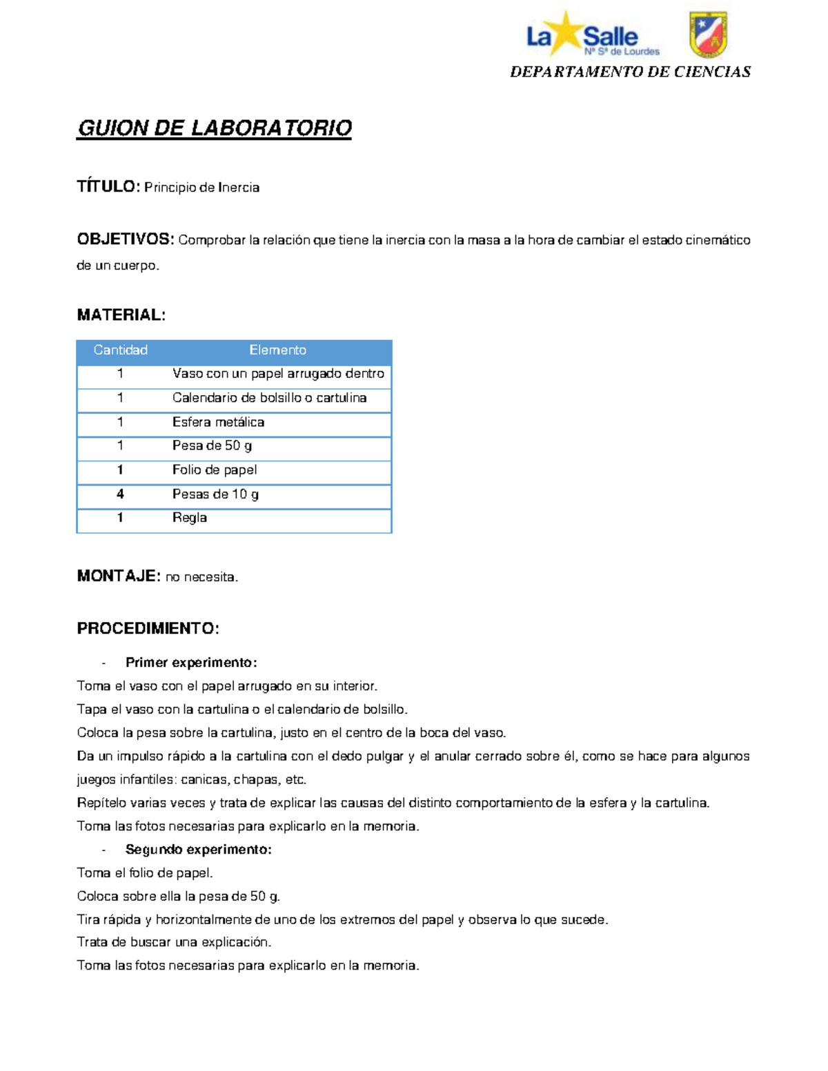 5. Pr Ã¡ctica del Principio de Inercia - DEPARTAMENTO DE CIENCIAS GUION DE LABORATORIO TÍTULO ...