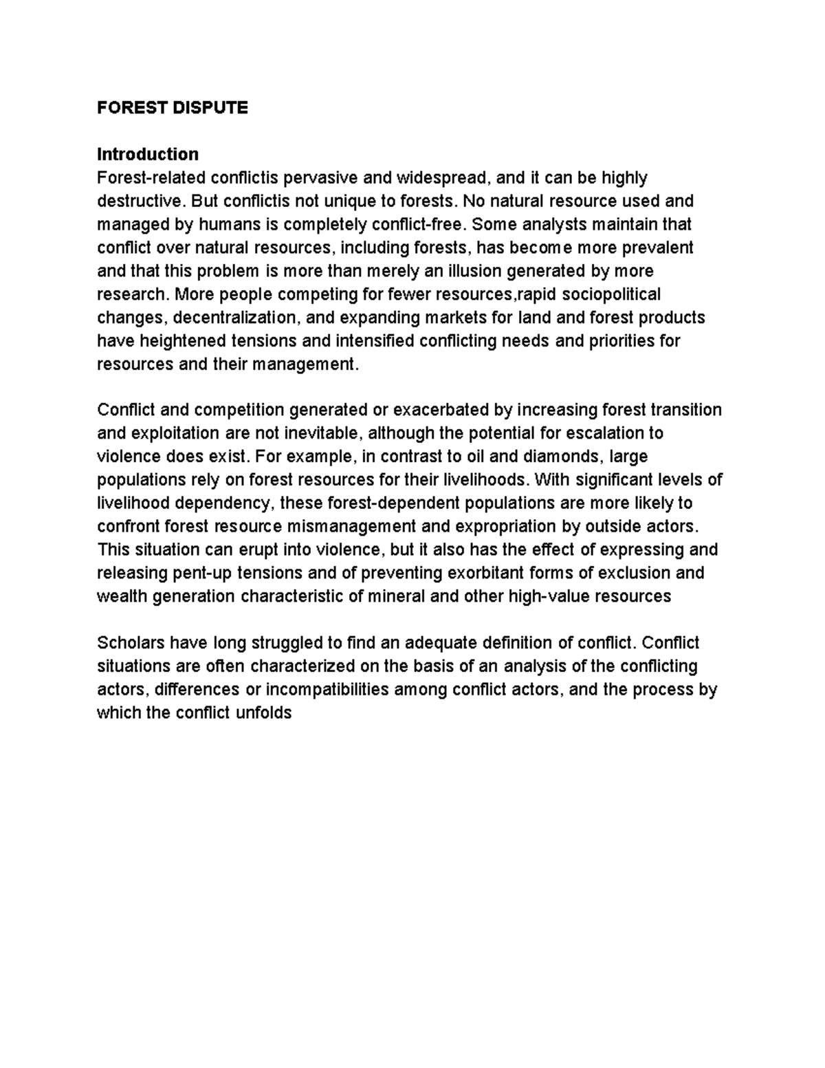 Pol geo unit 4 - Pol geo unit 4 - FOREST DISPUTE Introduction Forest-related conflictis ...