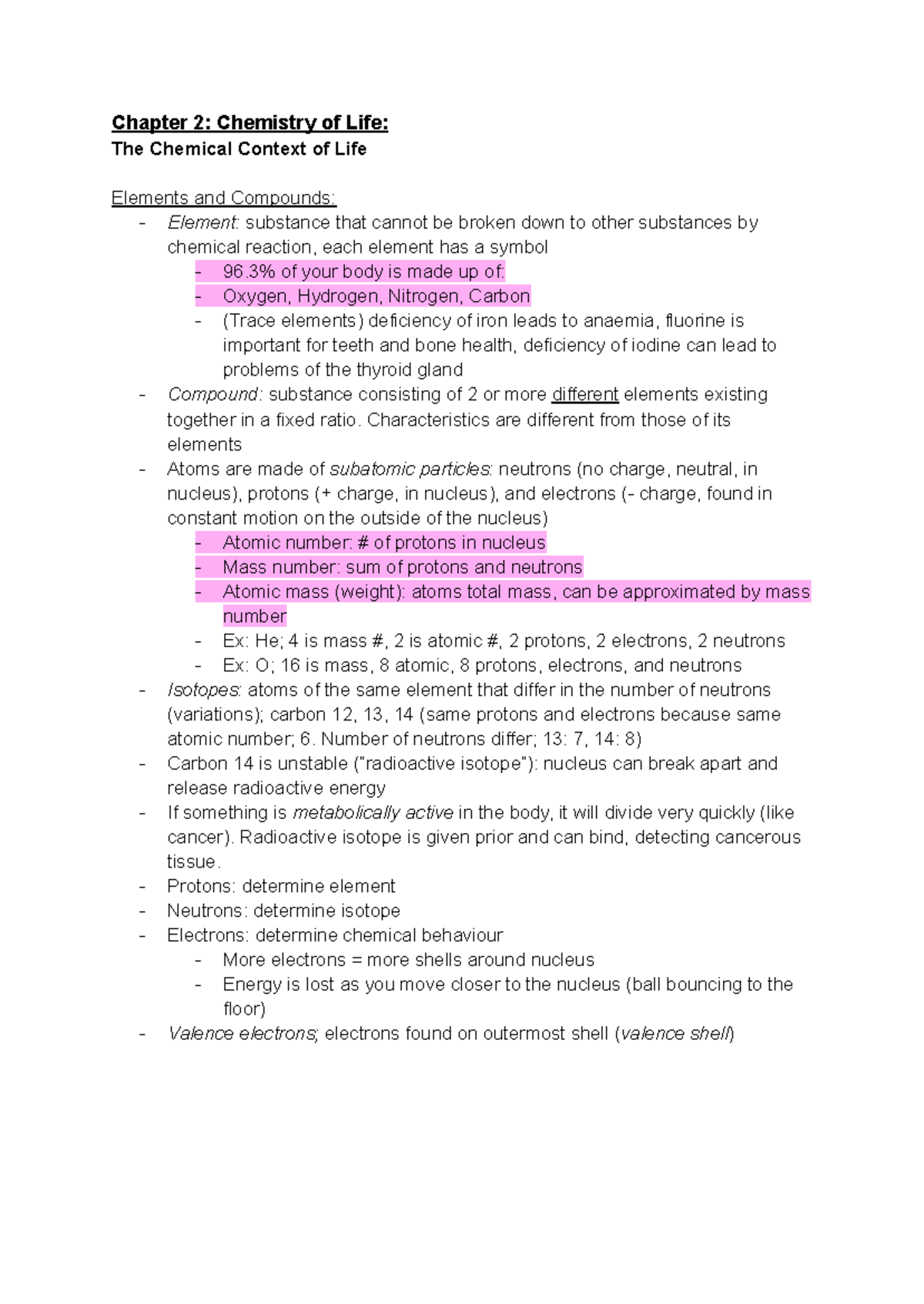Biology Chapter 2 The Chemical Context of Life - Chapter 2: Chemistry ...