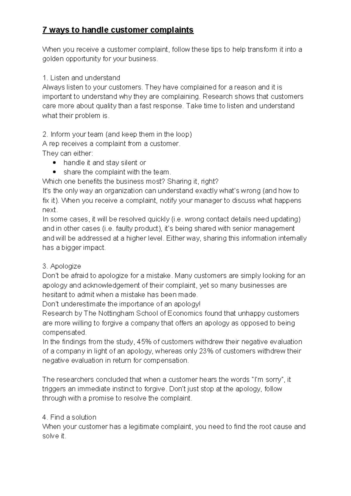 7 ways to handle customer complaints - 1. Listen and understand Always ...