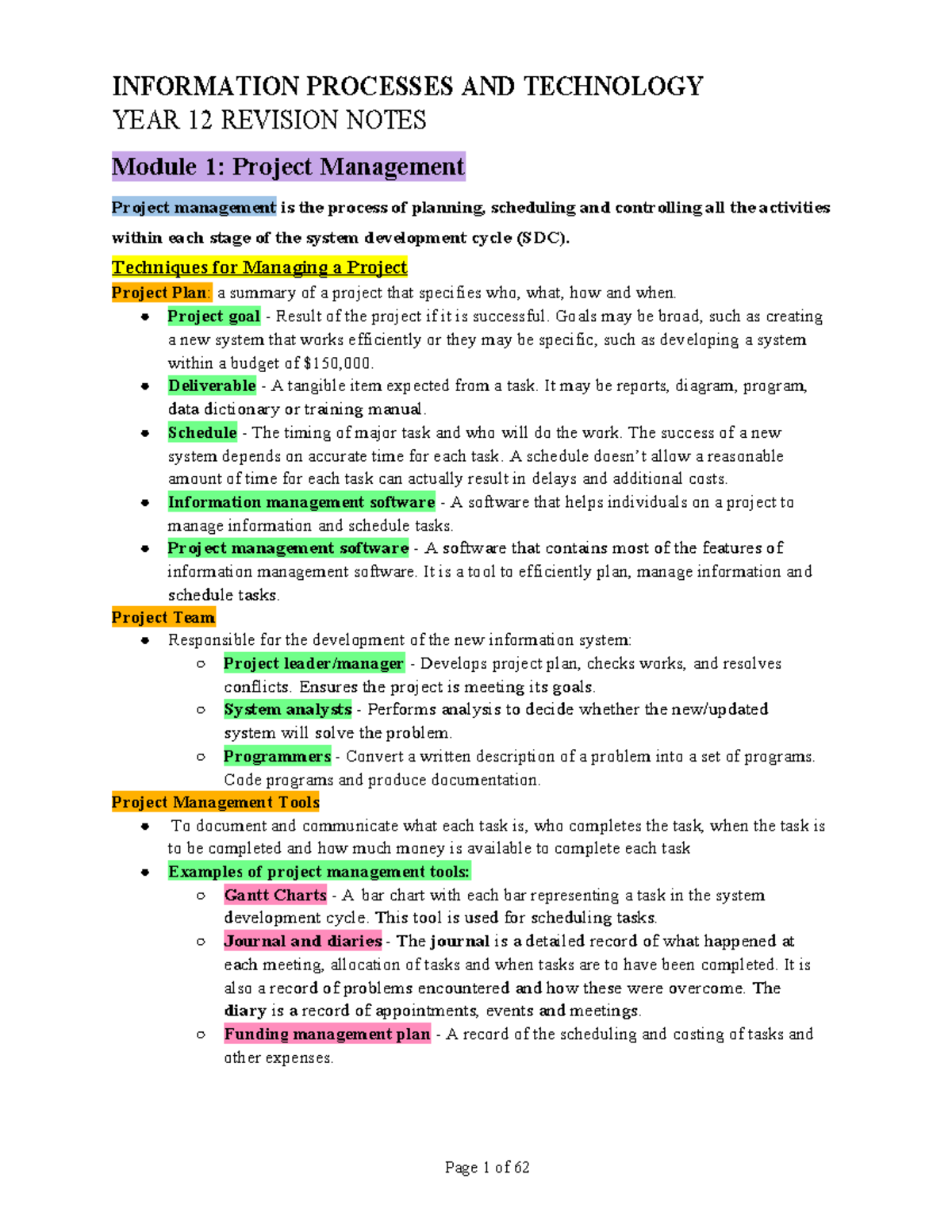 1. IPT HSC notes - CORE and Multi - INFORMATION PROCESSES AND ...