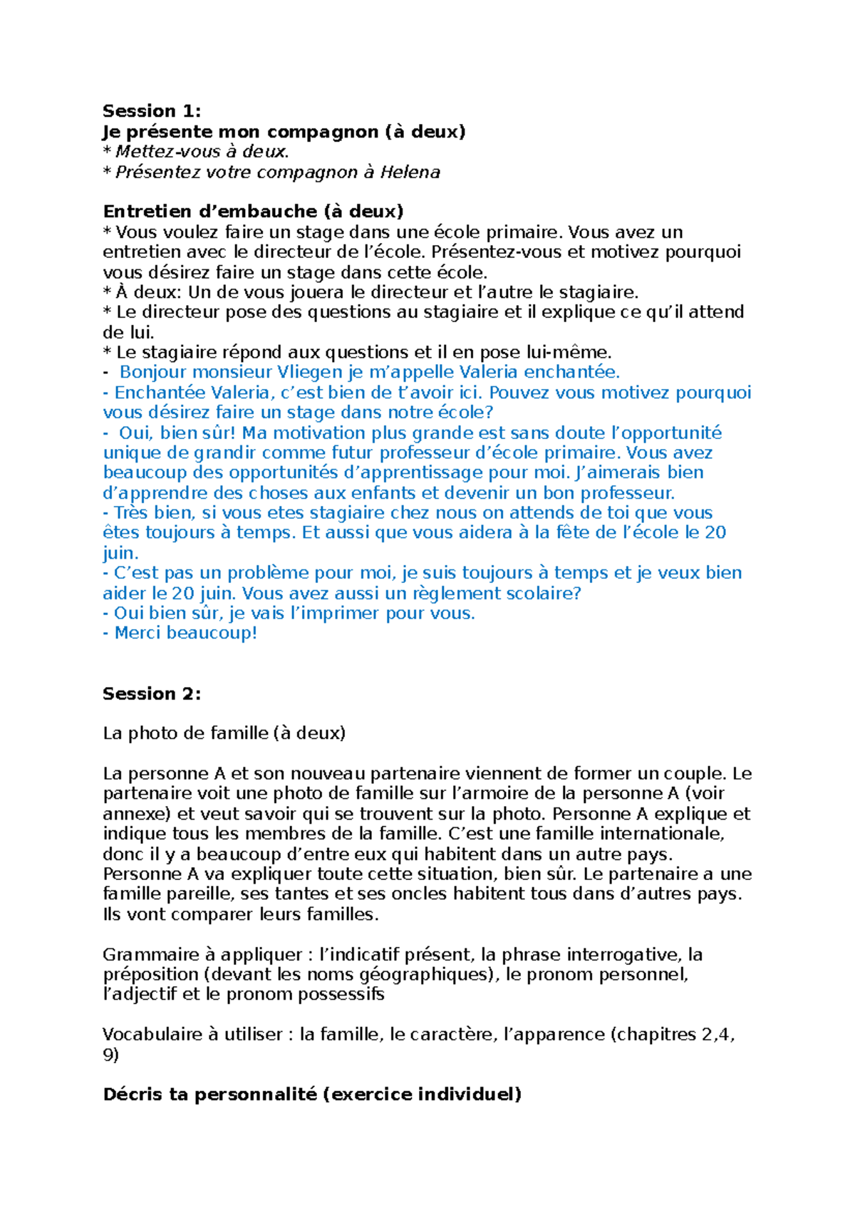 Examen oral francais - Session 1: Je présente mon compagnon (à deux ...