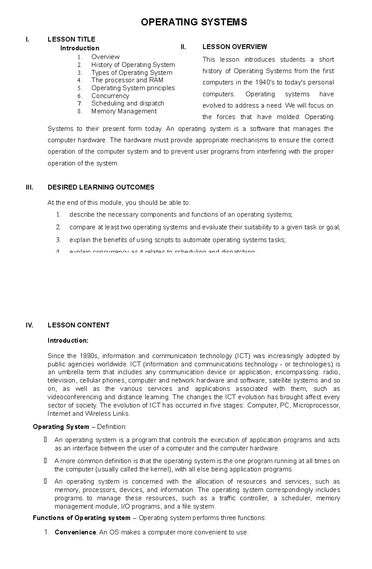 IM02-Week 3-6-Platform Technologies - OPERATING SYSTEMS I. LESSON TITLE ...