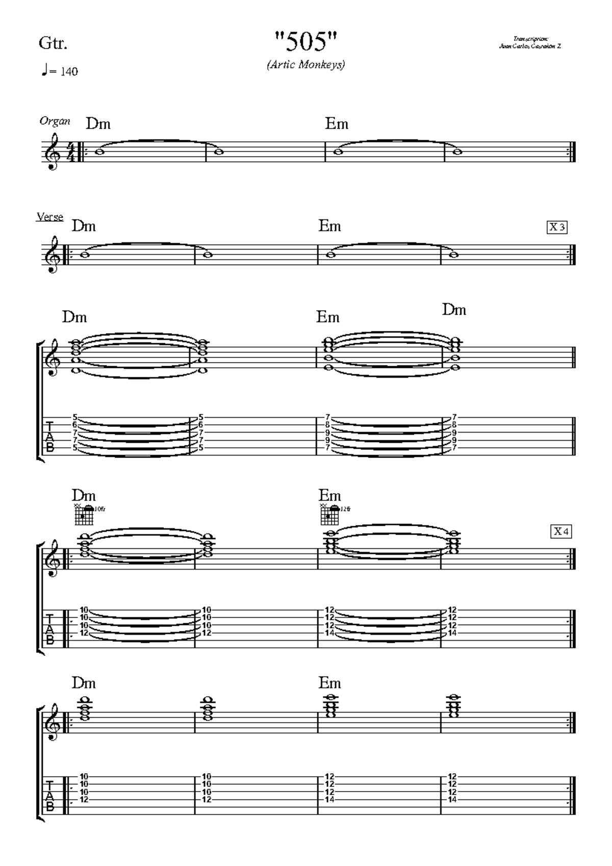505 (Artic Monkeys) Gtr - ° ¢ ° ¢ ° ™ ™ ™ ™ D‹ E‹ q = 140 ™ ™ ™ ™ D‹ E ...