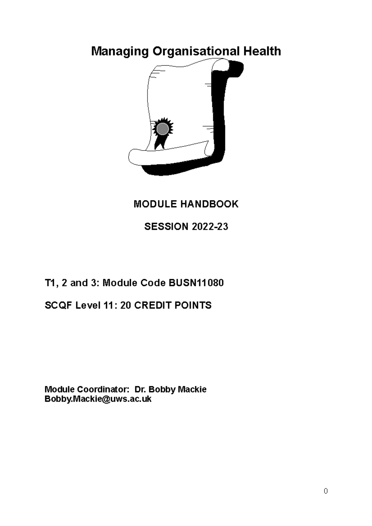 MBA MOH Module Handbook 2022 - Managing Organisational Health MODULE ...