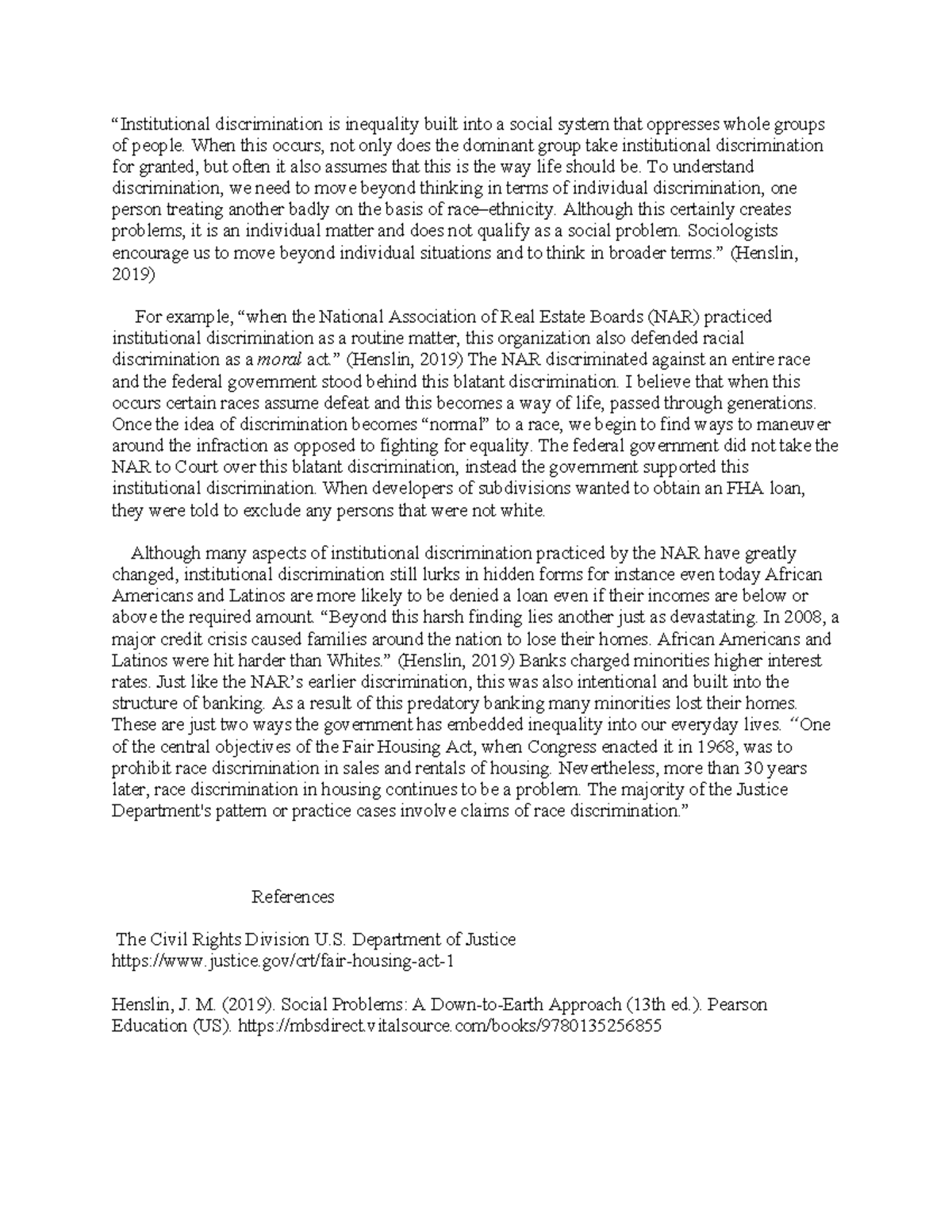 Discrimination 4-1 - “Institutional discrimination is inequality built ...