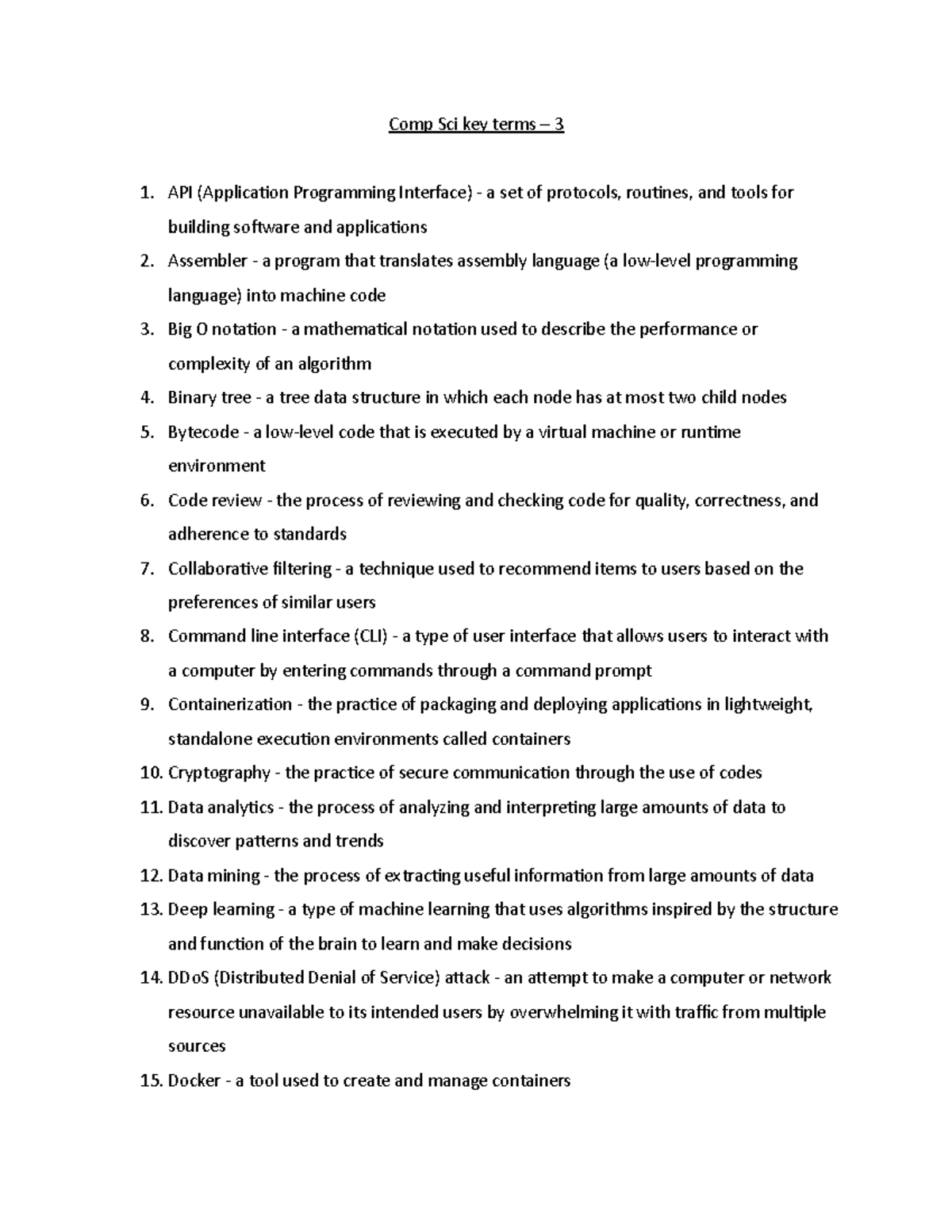 Comp Sci key terms 3 - Studocu