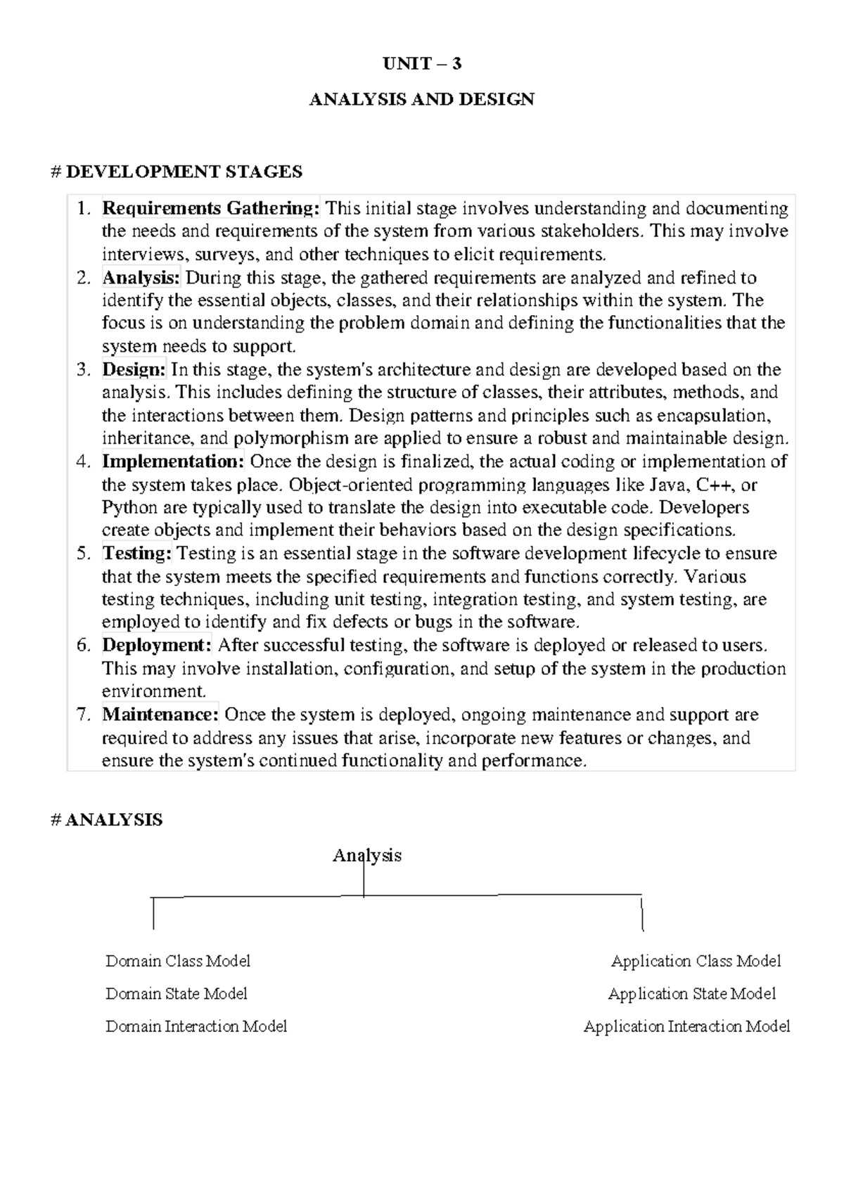 Unit 3 Ooad Unit 3 Analysis And Design Development Stages