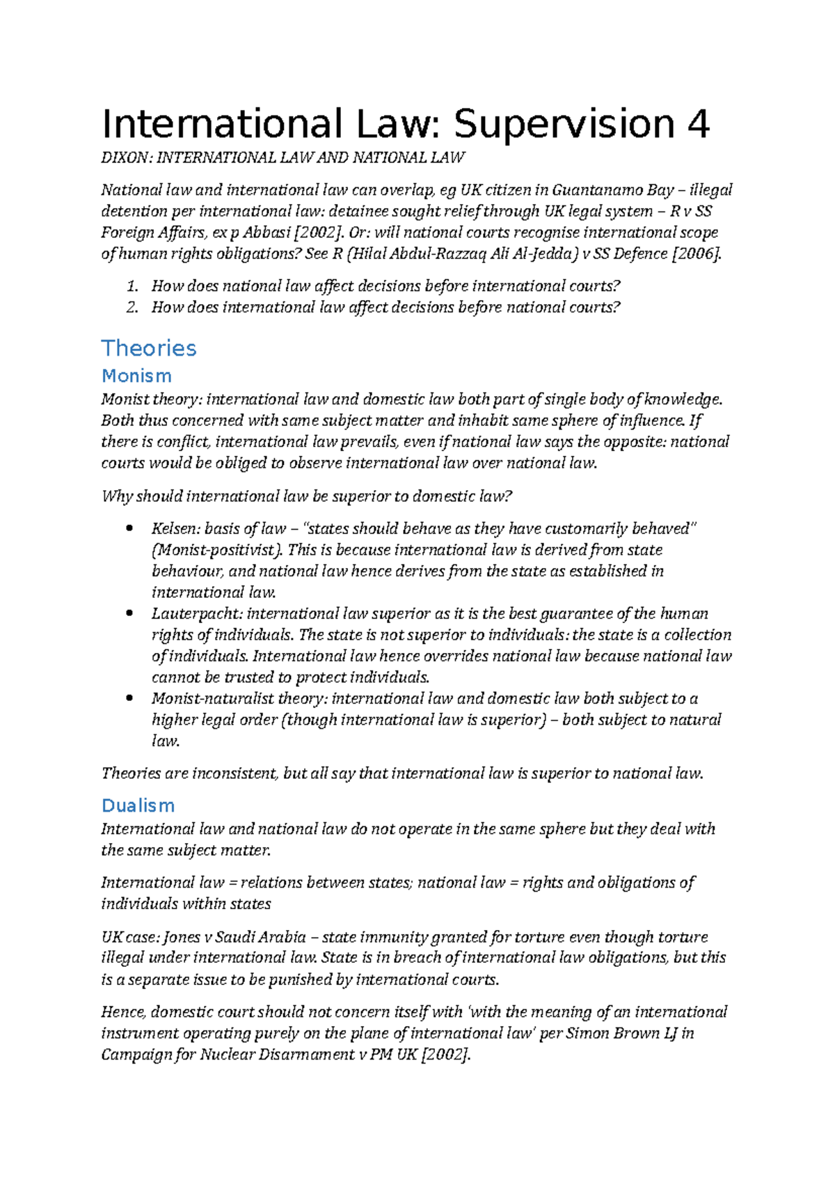 Supervision 4 Dixon Chapter 4 International Law and National Law ...