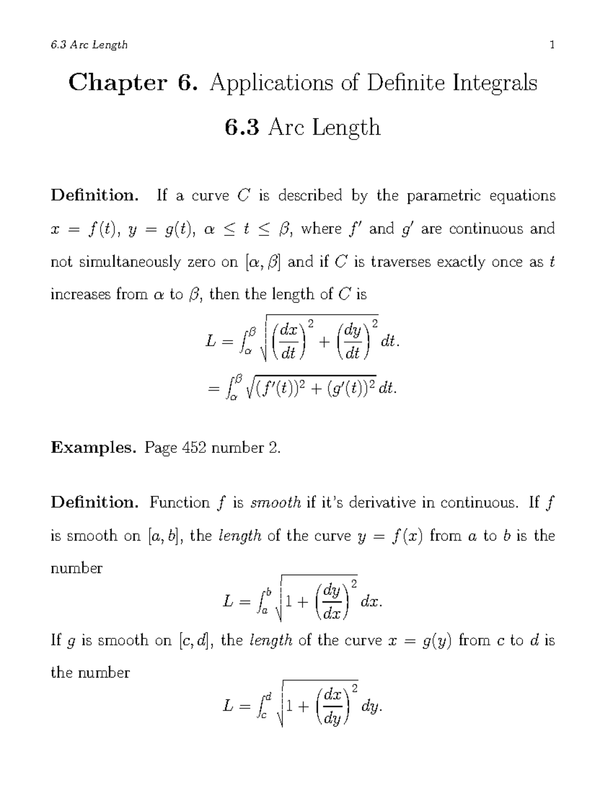 Areas of Surfaces of Revolution - 6 Arc Length 1 Chapter 6 ...