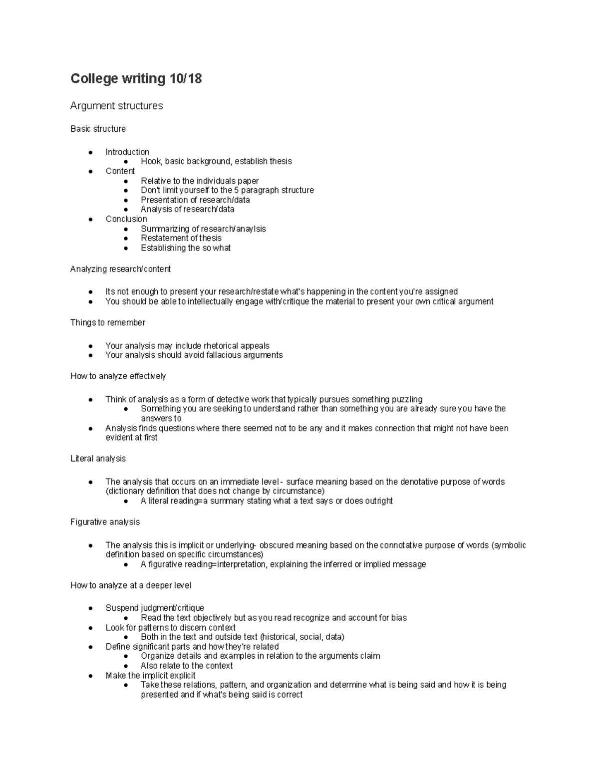 College writing 2 notes - College writing 10/ Argument structures Basic ...