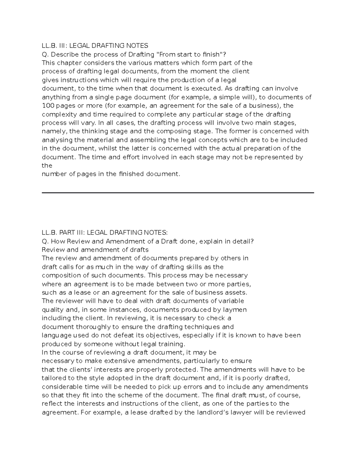 Legal drafting - india - LL. III: LEGAL DRAFTING NOTES Q. Describe the ...