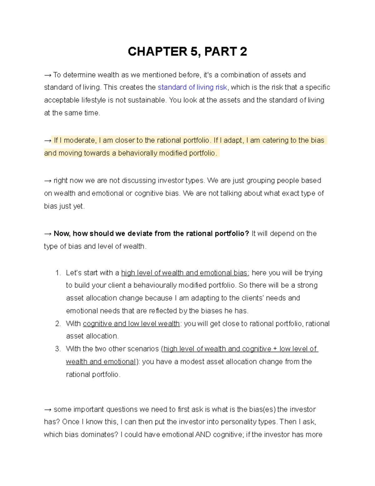 Fina 416- chapter 5, part 2 - CHAPTER 5, PART 2 → To determine wealth ...