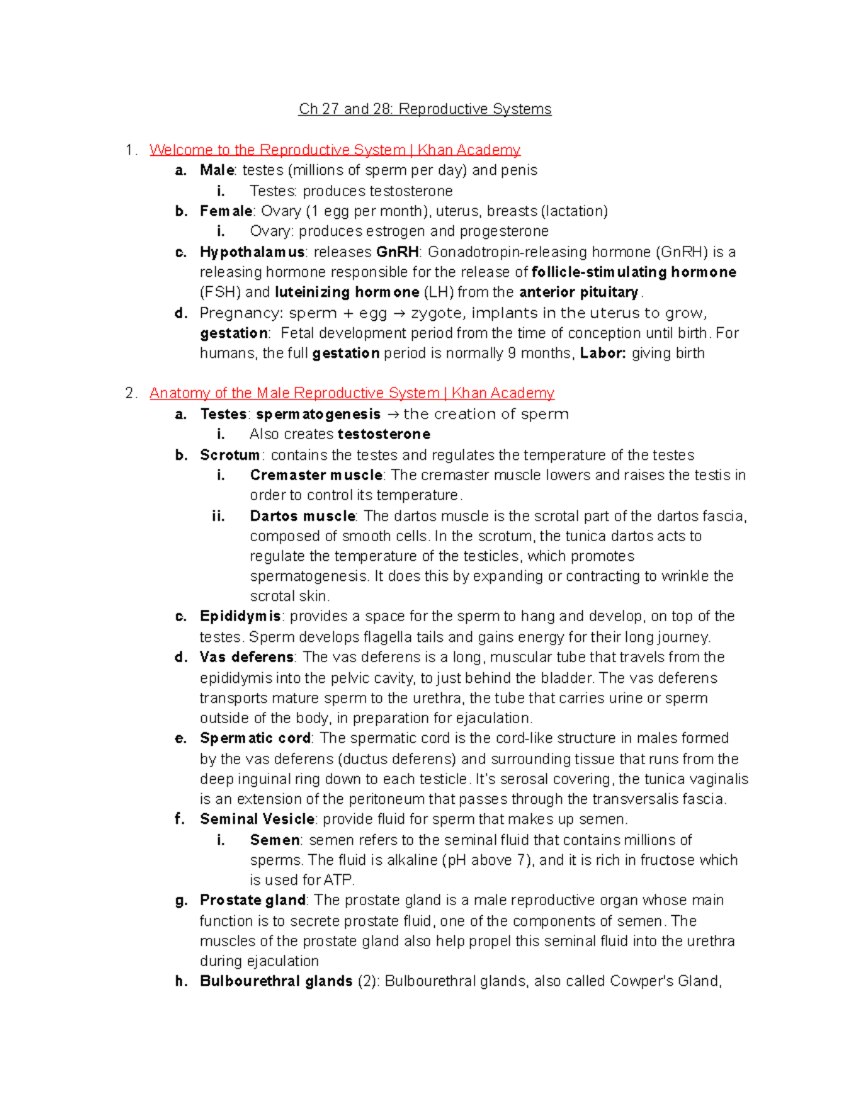 Ch 27 and 28 Reproductive Systems - Ch 27 and 28: Reproductive Systems ...