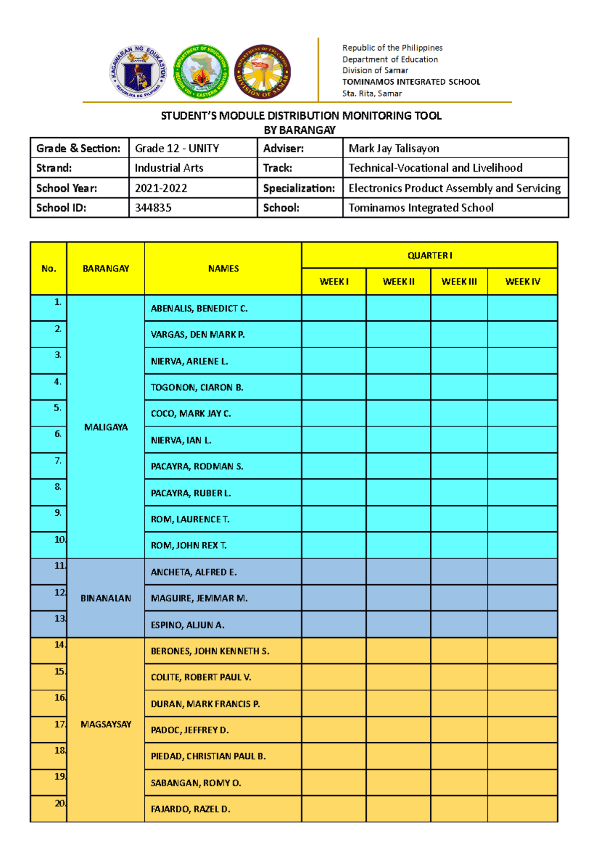 Student’S Module Distribution Monitoring TOOL - STUDENT’S MODULE ...