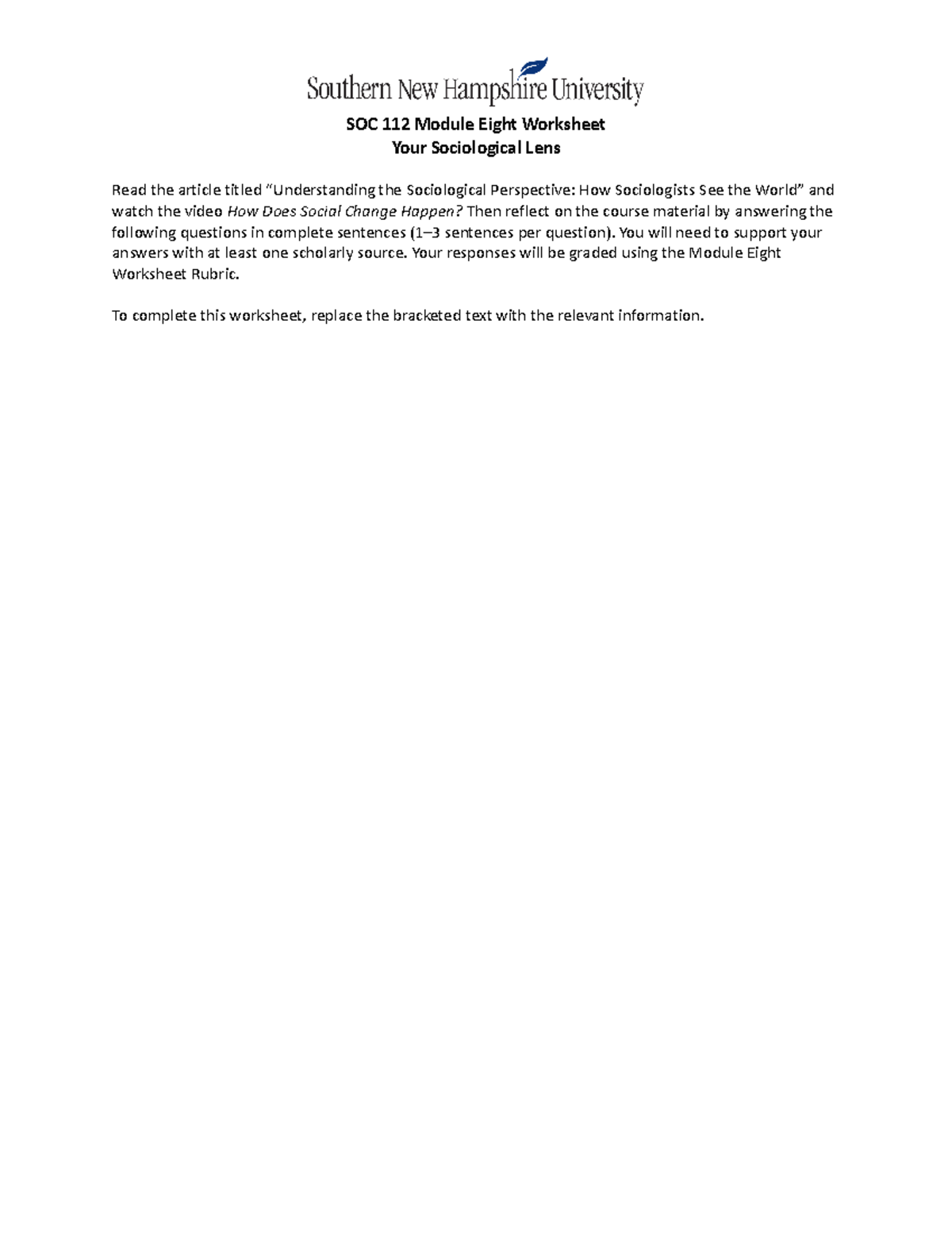 SOC 112 - Module Eight Worksheet - SOC 112 Module Eight Worksheet Your ...