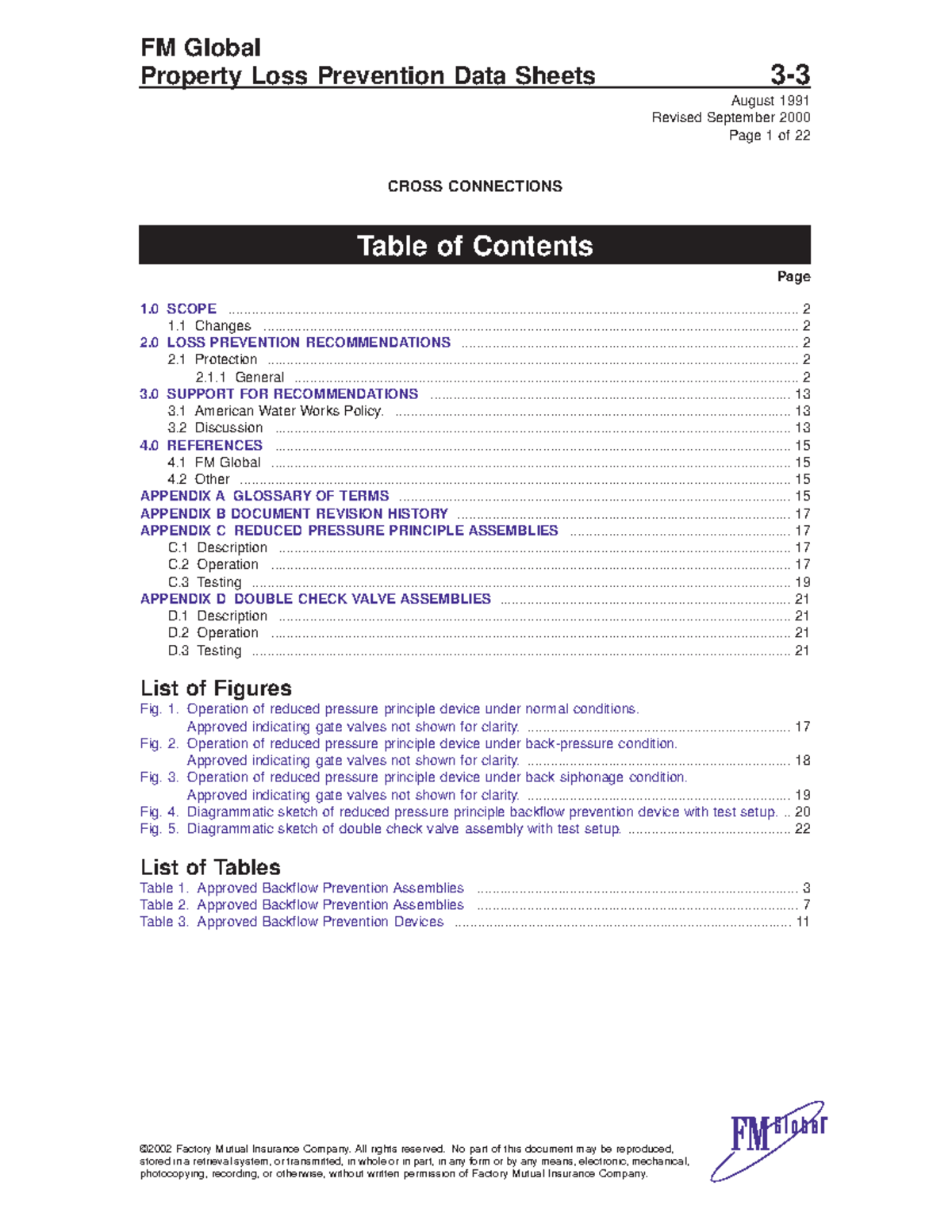 CROSS CONNECTIONS SUMMARY TABLE REFERENCE - August 1991 Revised ...