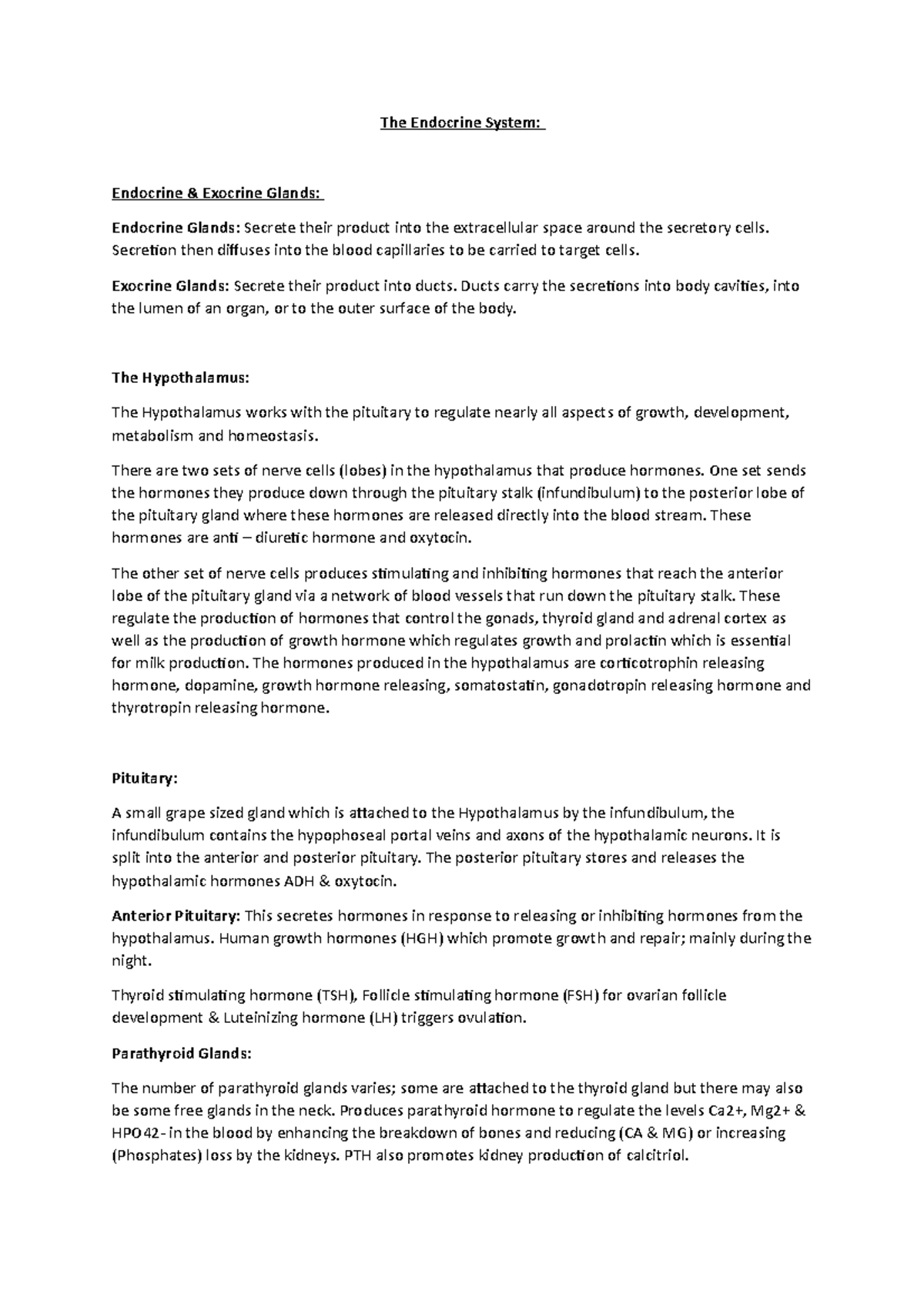 The Endocrine System - Lecture notes 1 - The Endocrine System ...