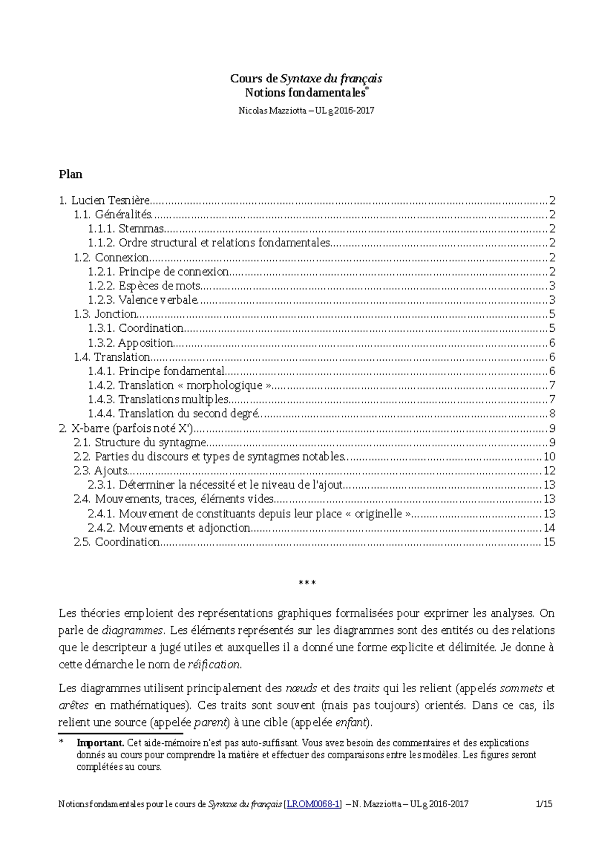 Modélisation syntaxique du français - Cours de Syntaxe du français ...