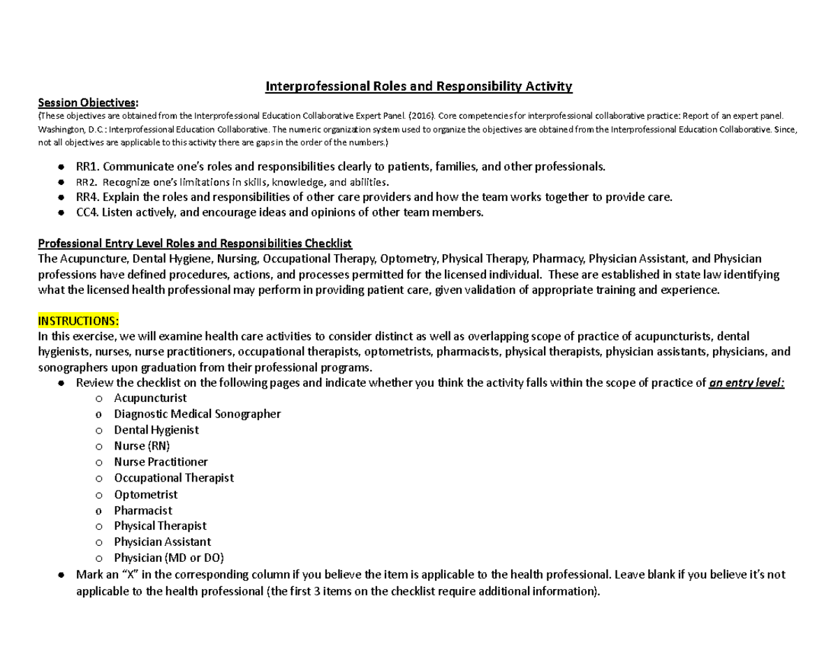 IPE Roles Inventory Activity Checklist 2020 Worksheet Final (002 ...