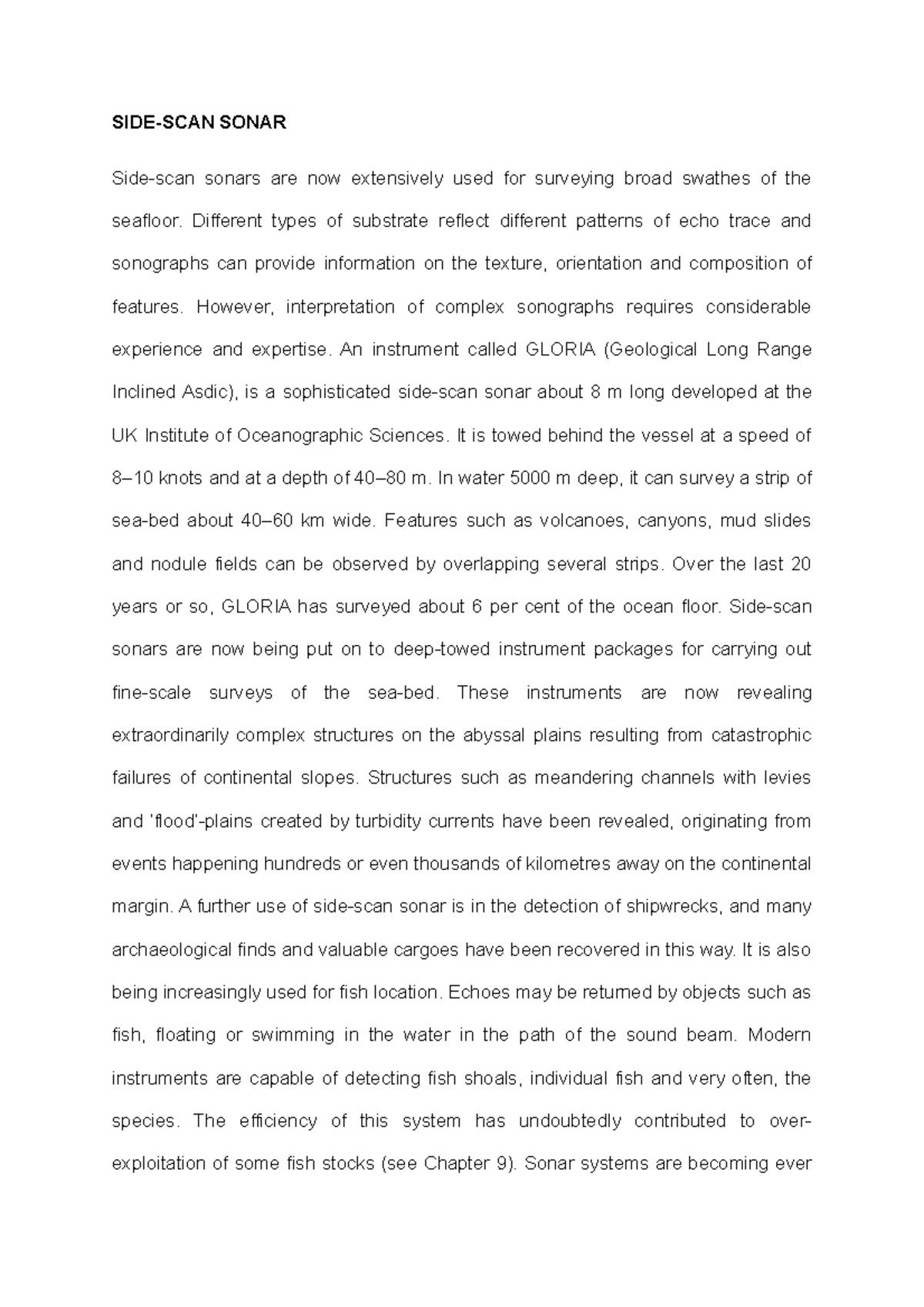 Lecture Notes Side Scan Sonar Side Scan Sonar Side Scan Sonars Are