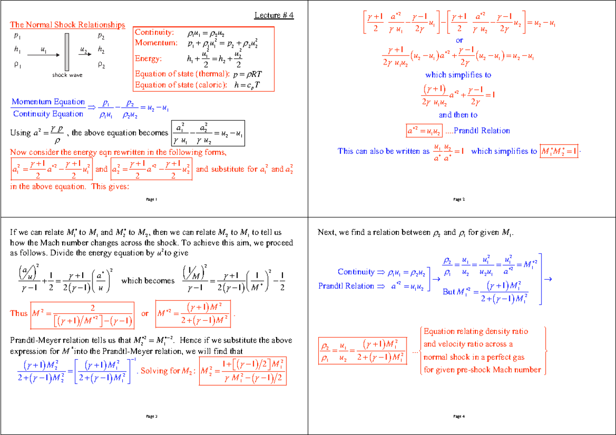 Normal shock wave - p1 p2 h1 u1 u2 ρ1 h2 ρ2 shock wave 1u1 - Studocu