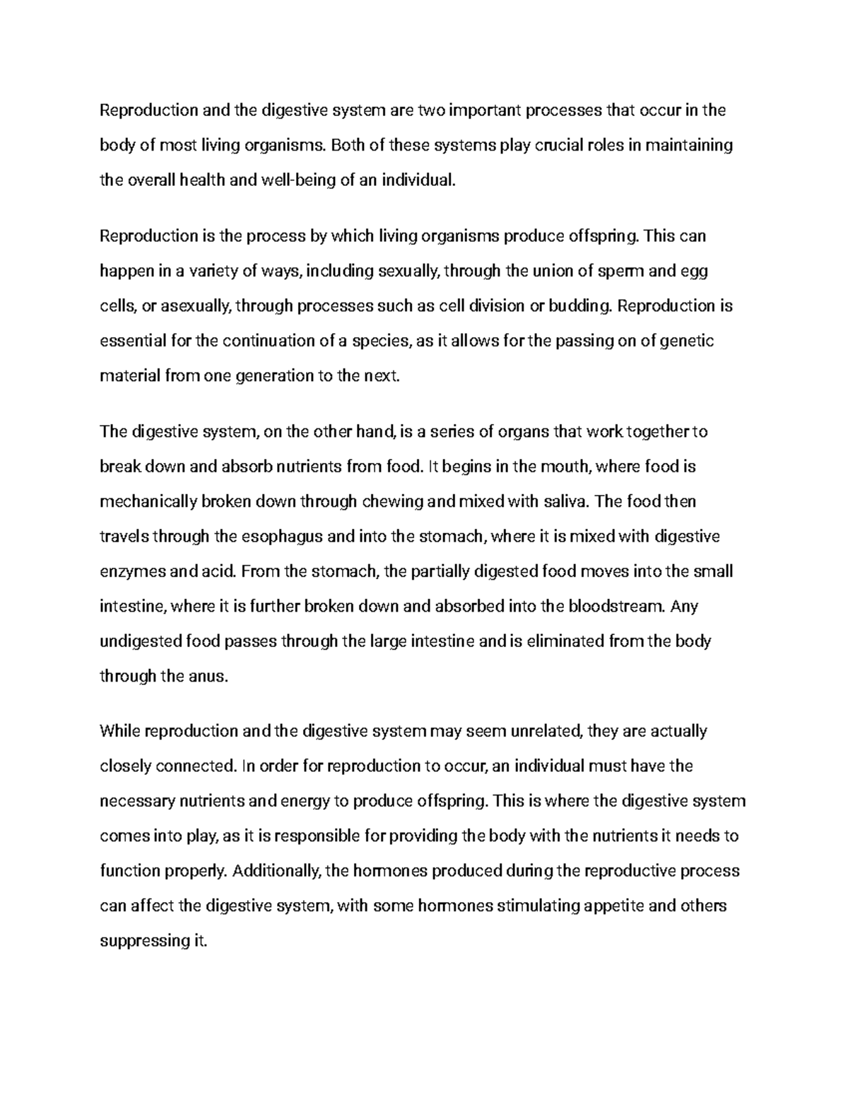 Essay reproduction and the digestive system - Reproduction and the ...