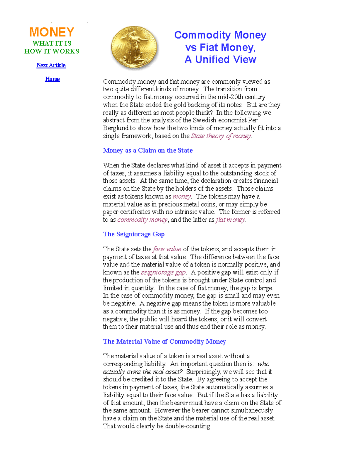 Commodity Money vs Fiat Money, A Unified View - . MONEY WHAT IT IS HOW ...