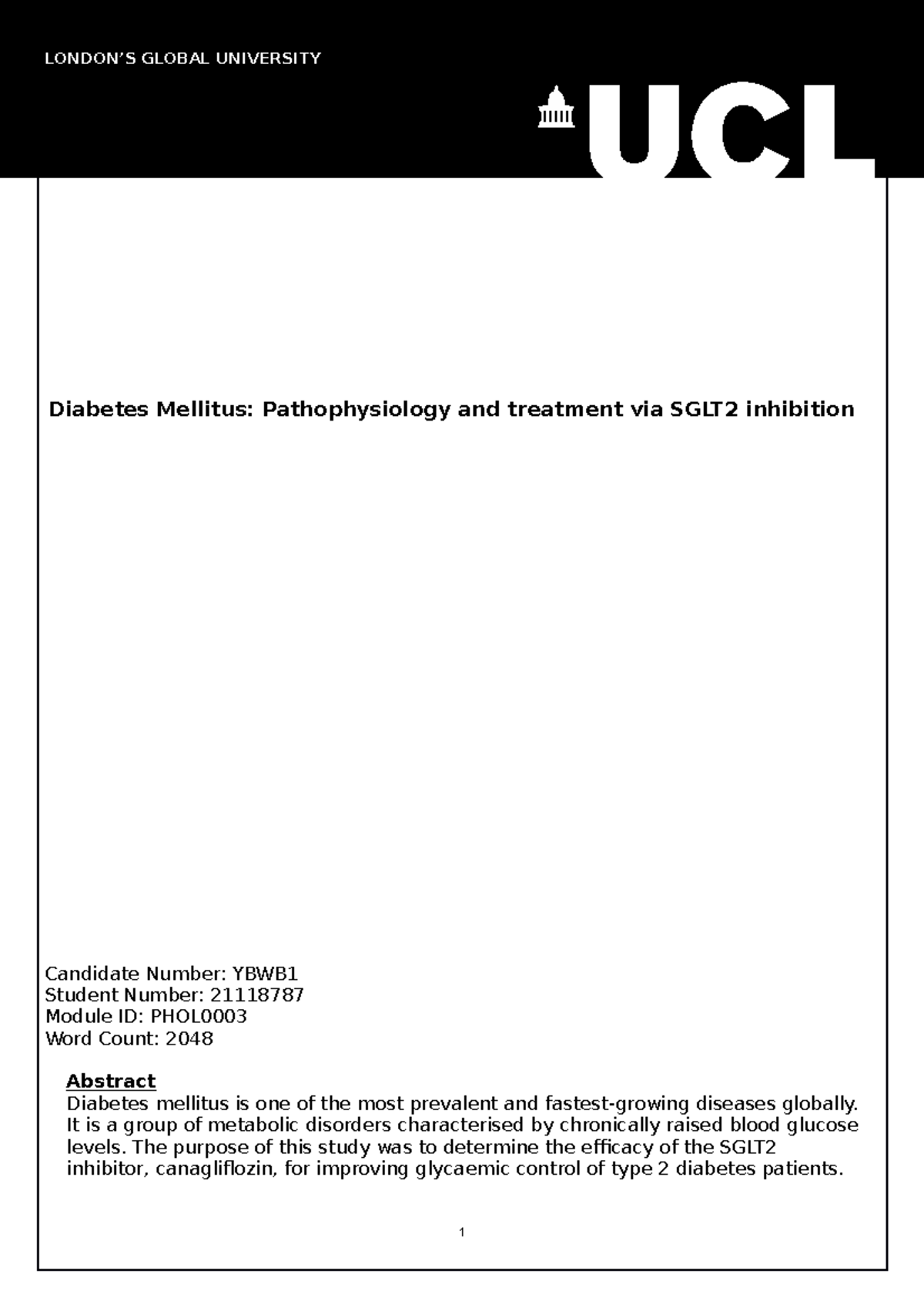 Glucose Practical Report YBWB1 - Diabetes Mellitus: Pathophysiology and ...