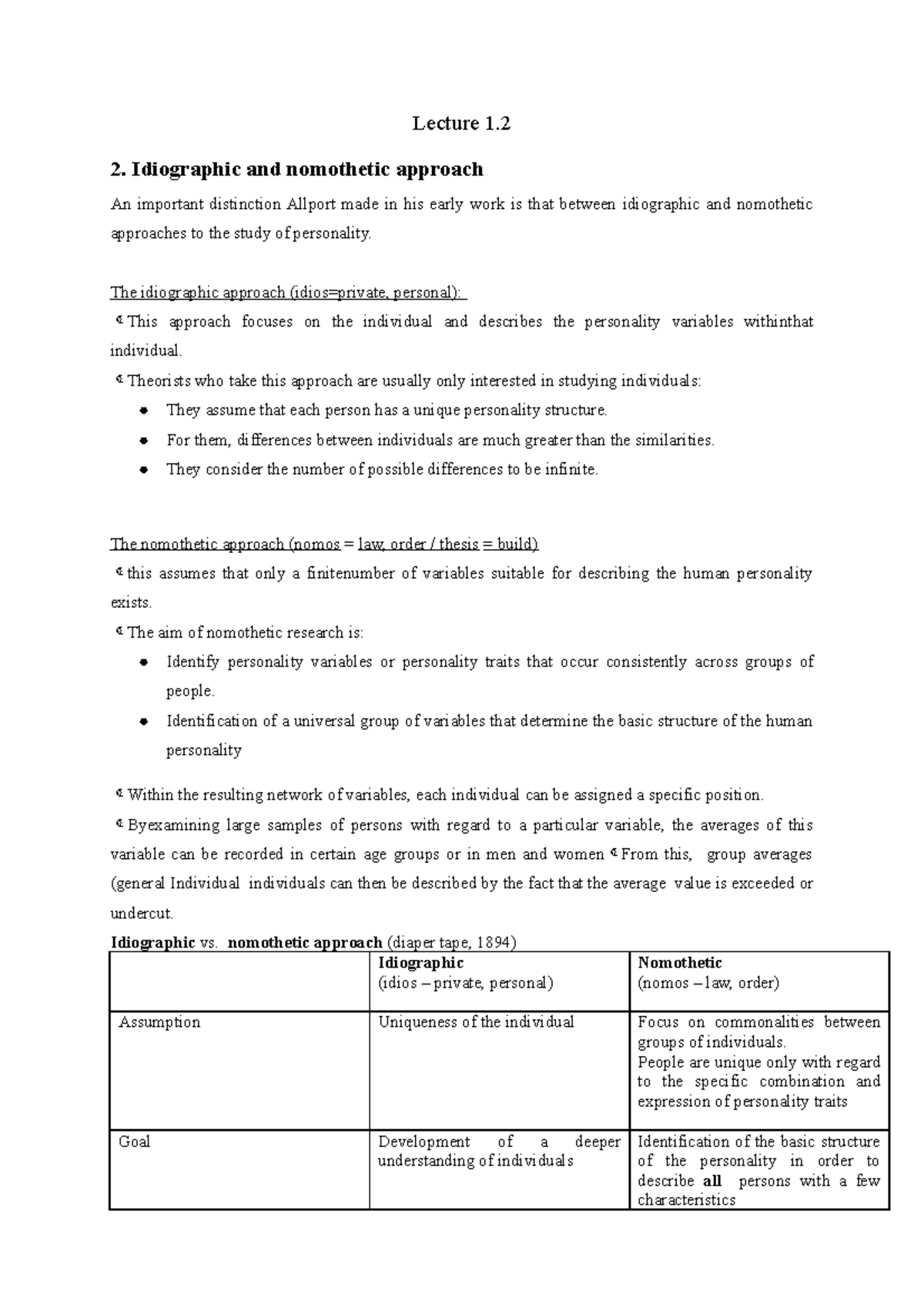 Lecture 1.2 - Introduction to psychology of personality (part 2) - Lecture 1. 2. Idiographic and ...