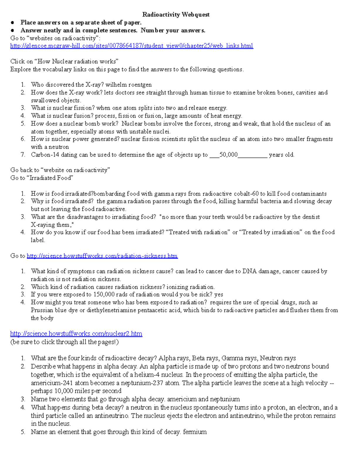 Copy of nuclear-webquest - Radioactivity Webquest Place answers on a ...