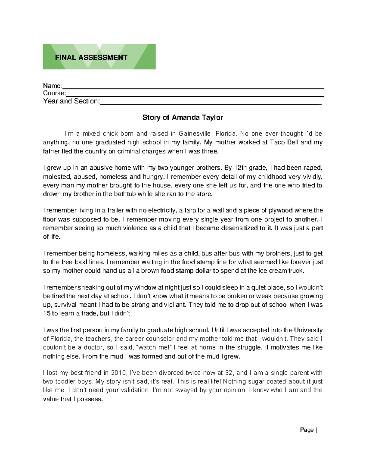 UTS final assessment - fighting! - Page | Name: Course: Year and ...