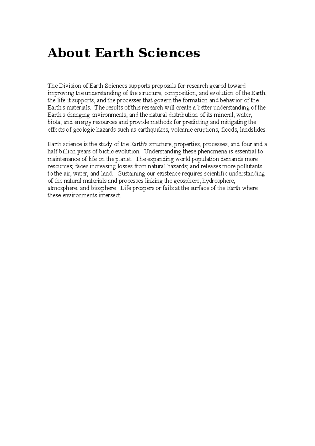 About Earth Sciences - science - About Earth Sciences The Division of ...