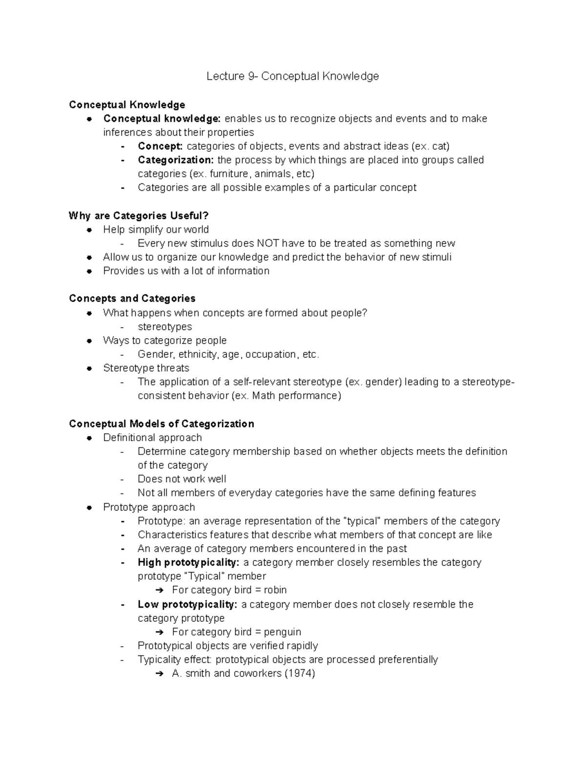 Lecture 9 Notes - Dr. Lina Deker - Lecture 9- Conceptual Knowledge ...