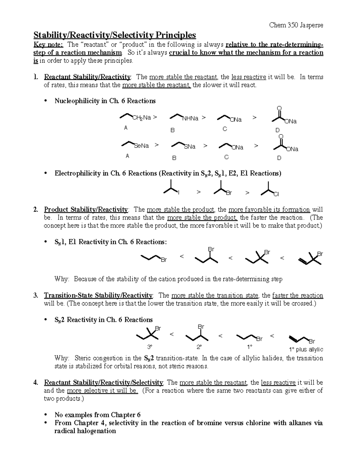 Ch. 6 Stability Reactivity Condensed - Chem 350 Jasperse Stability ...