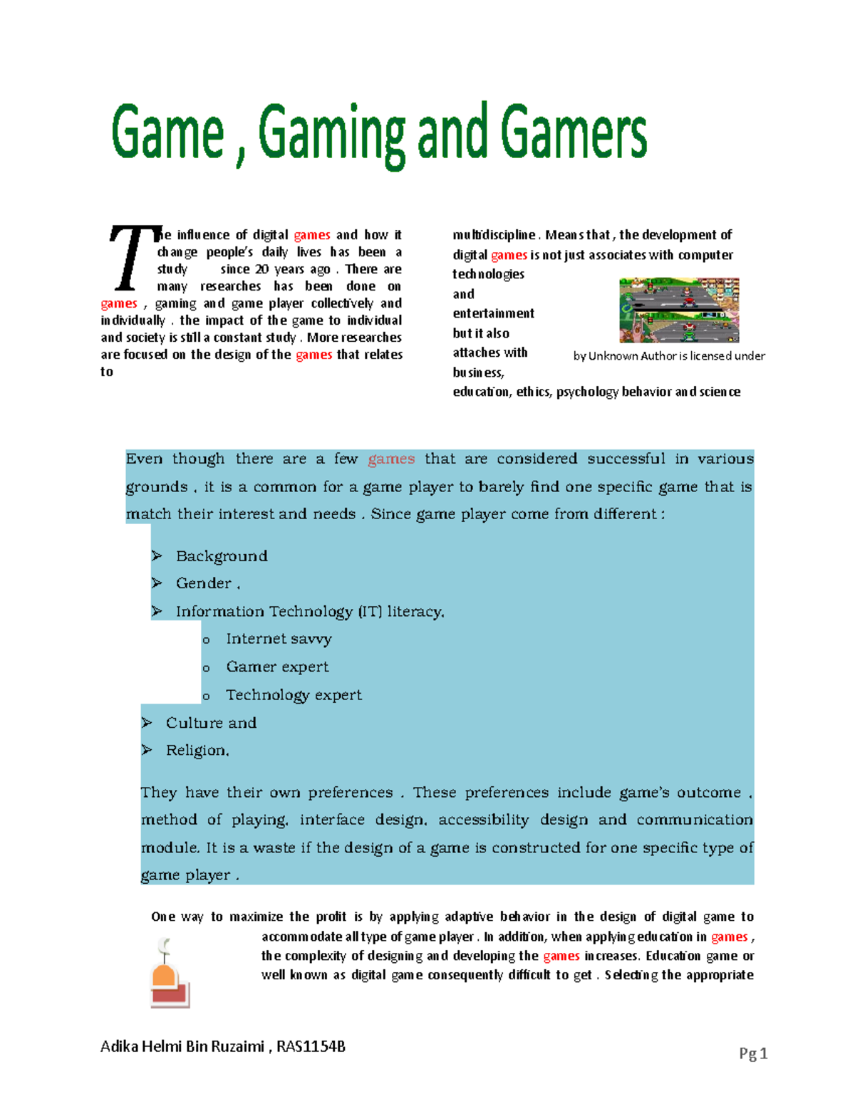 Game gaming and gamer - Lecture notes 1 - by Unknown Author is licensed ...