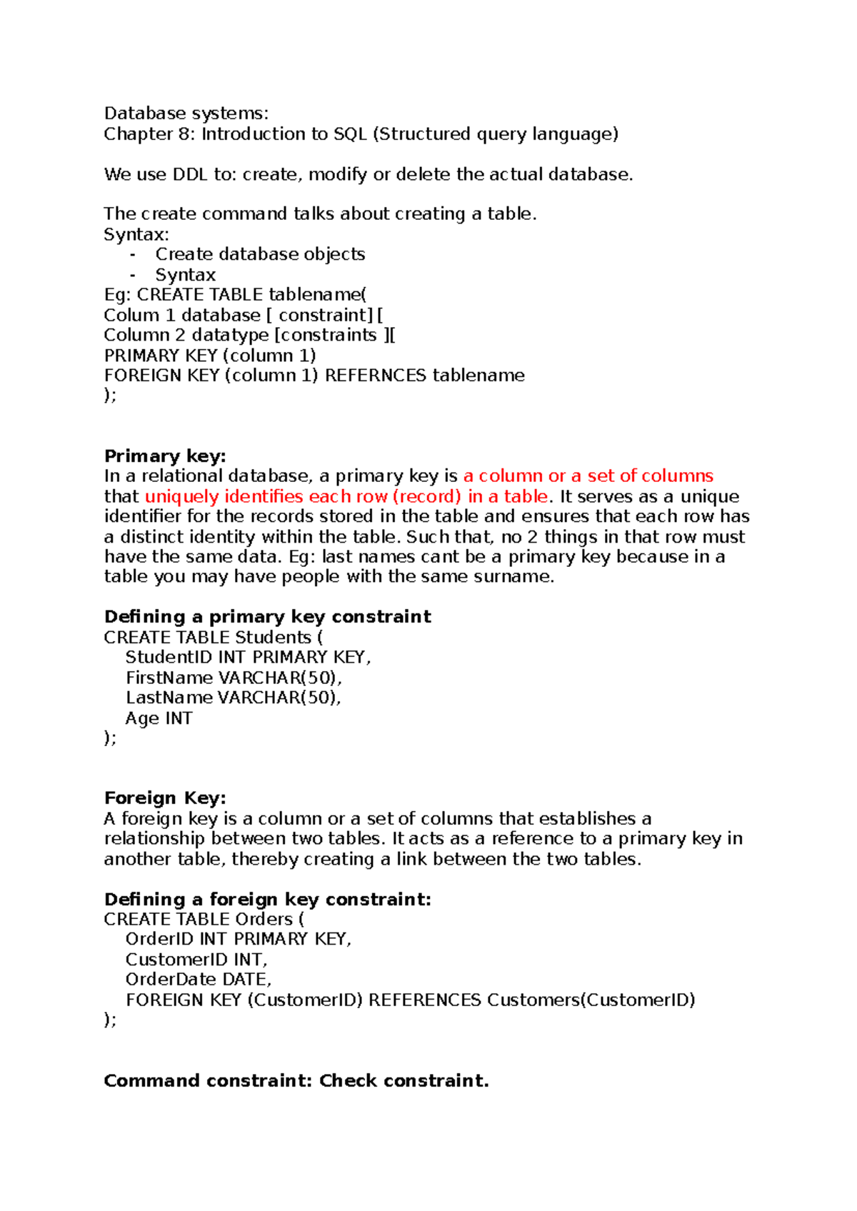 Database systems sql - Database systems: Chapter 8: Introduction to SQL (Structured query ...