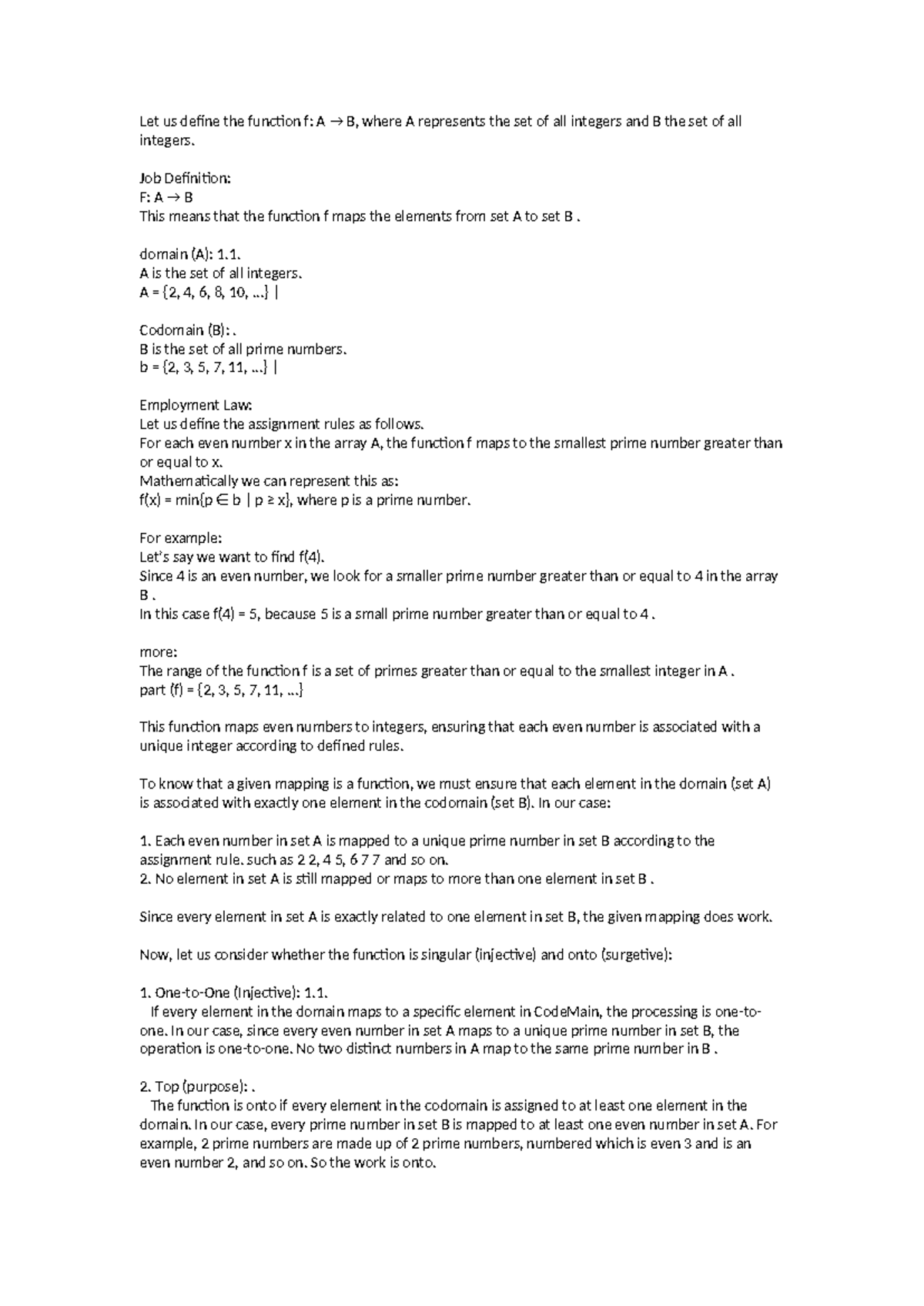 D1 unit1 Math - good jop - Let us define the function f: A → B, where A ...