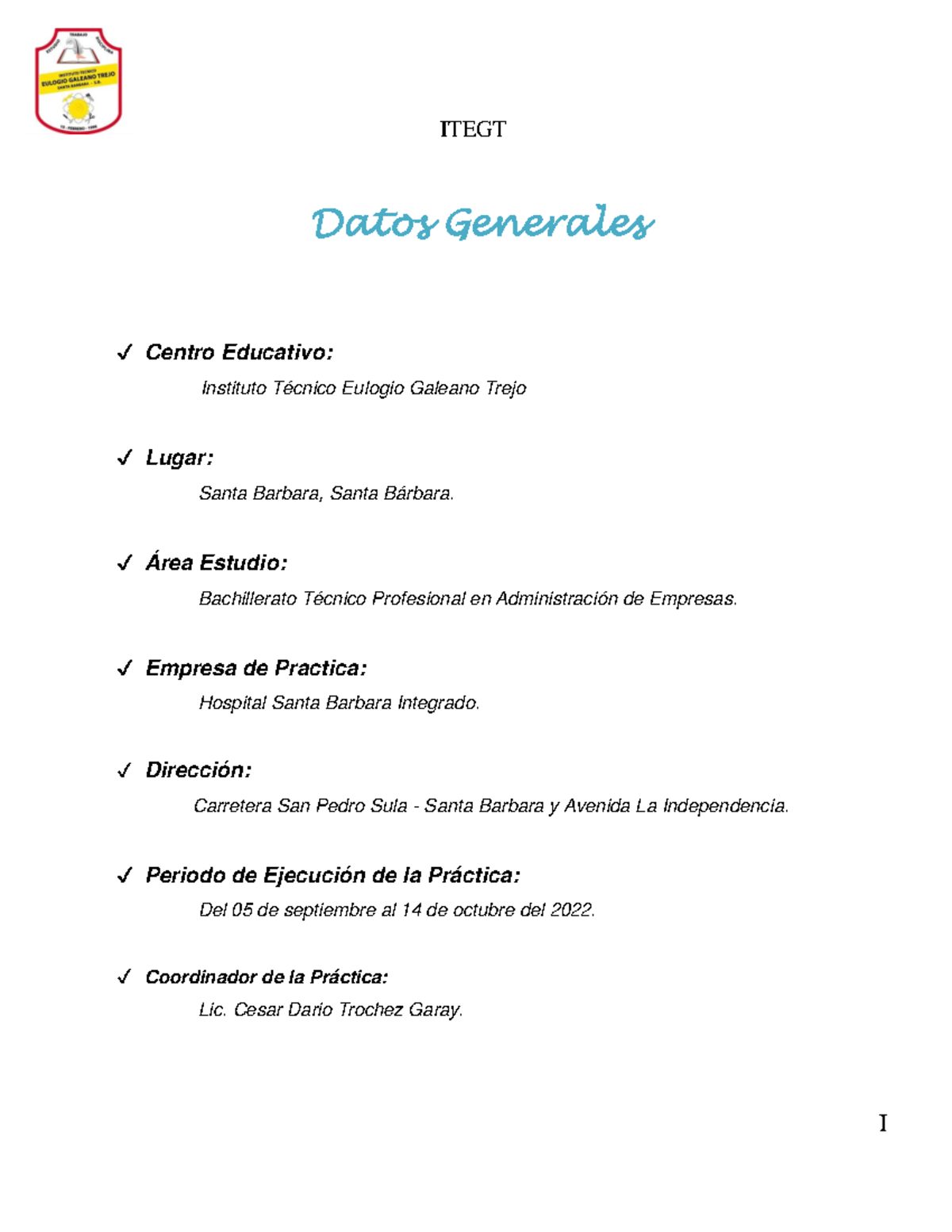 DANY Informe Terminado - Datos Generales Centro Educativo: Instituto ...