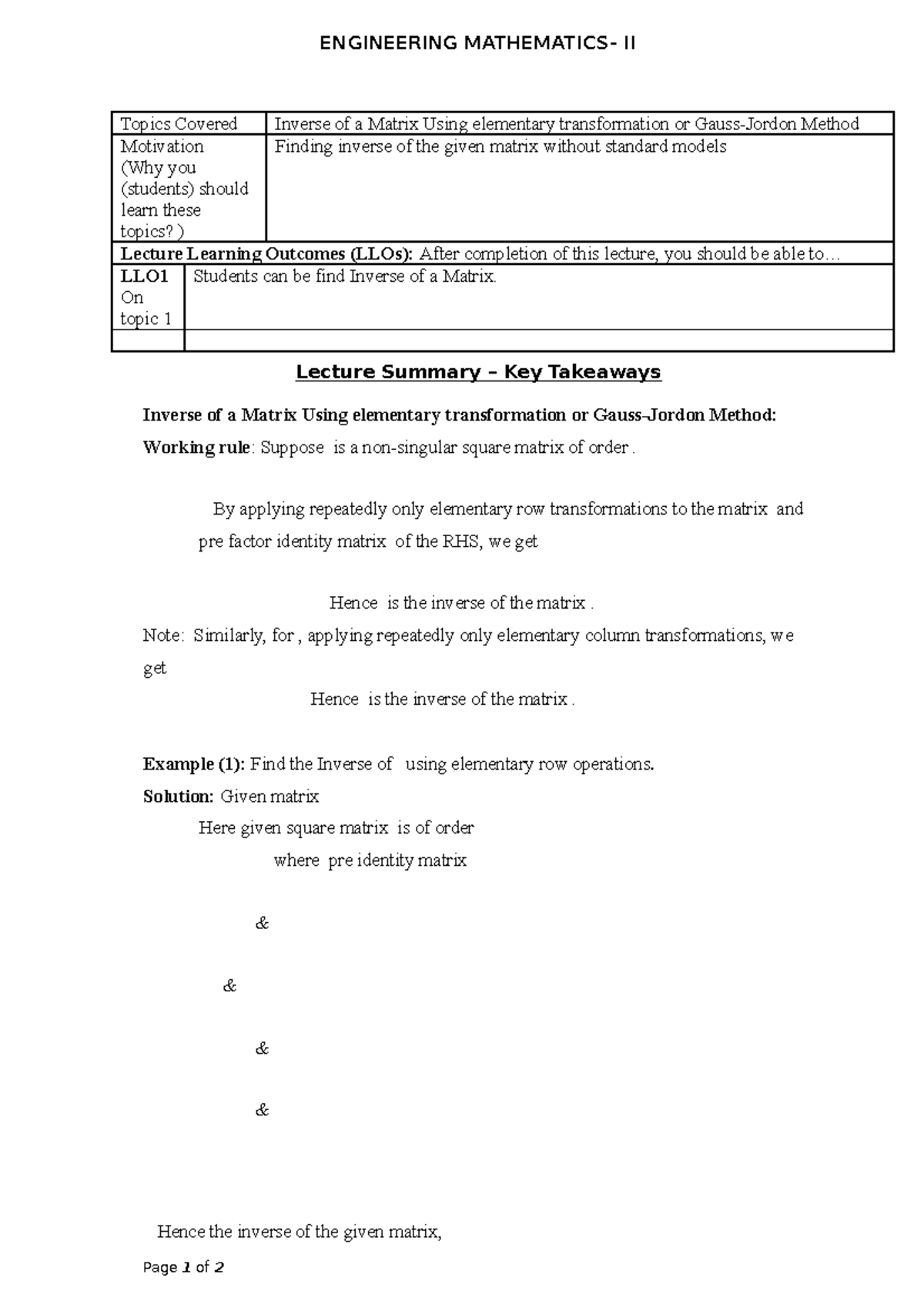 Inverse Of A Matrix Using Elementary Transformation LLO On Topic 1 inverse-of-a-matrix-using-elementary-transformation-llo-on-topic-1