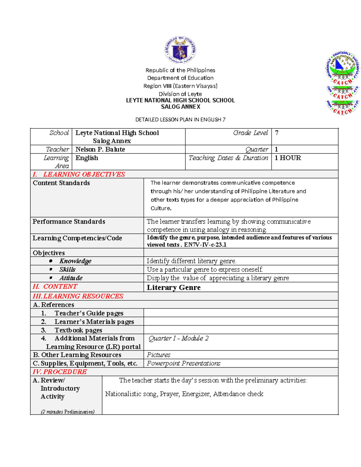 Lesson Plan - Grade 7 - NAAAAAAAAAAAAAAAAAAAAAAAAAAAA XACA - Republic ...