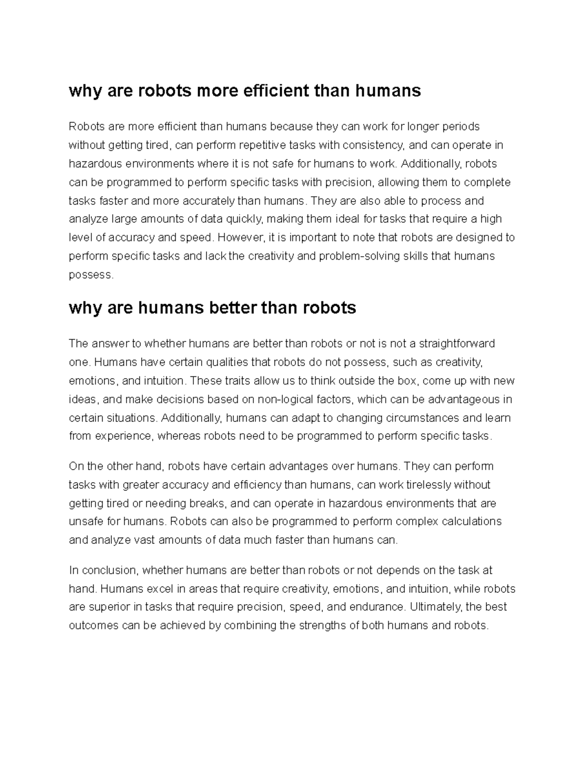 Human Vs Robot Why Are Robots More Efficient Than Humans Robots Are More Efficient Than Humans 