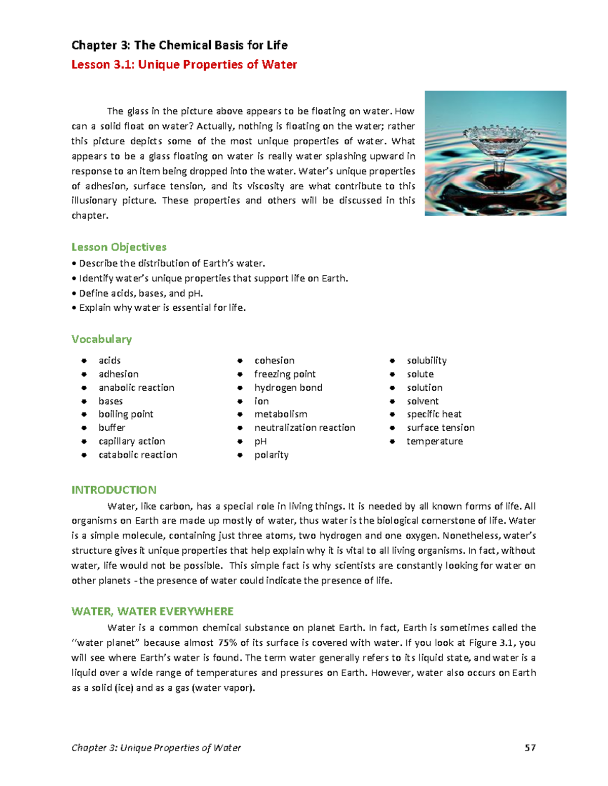 3 1 Unique Properties of Water - Chapter 3: The Chemical Basis for Life ...