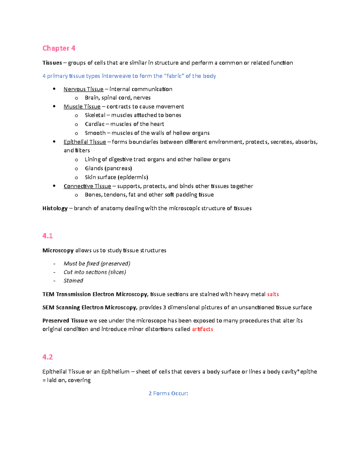 Chapter 4 - Professor Lisa Marr - Chapter 4 Tissues – groups of cells ...