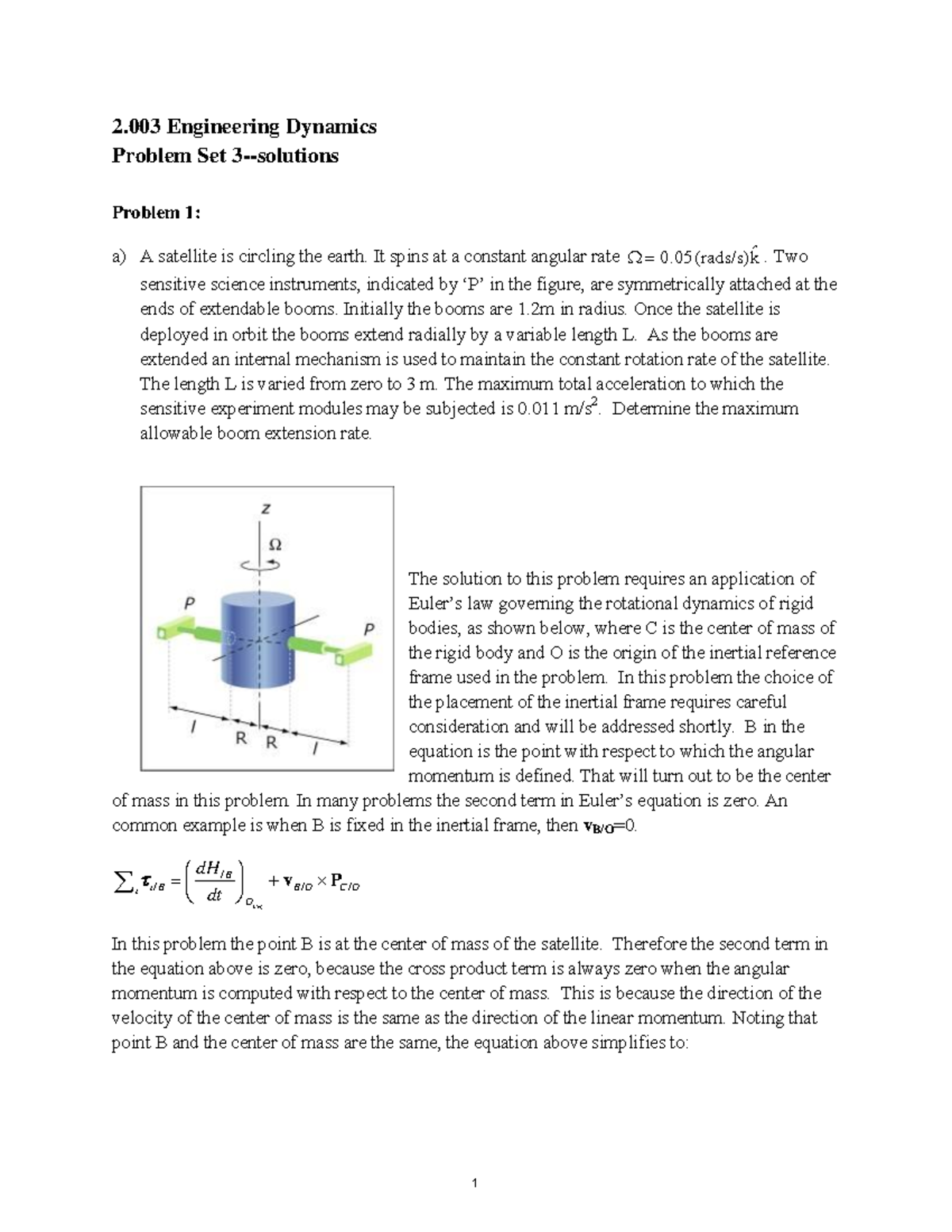 AMME2500 W4 TQ1 SOL - Solutions for Week 4 Tutorial - 2 Engineering Dynamics Problem Set 3 ...