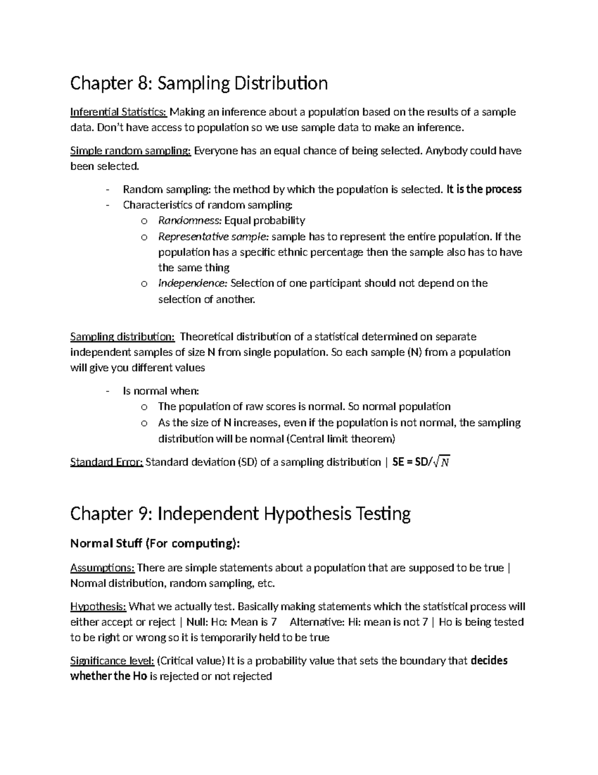 PSY final review - Chapter 8: Sampling Distribution Inferential ...